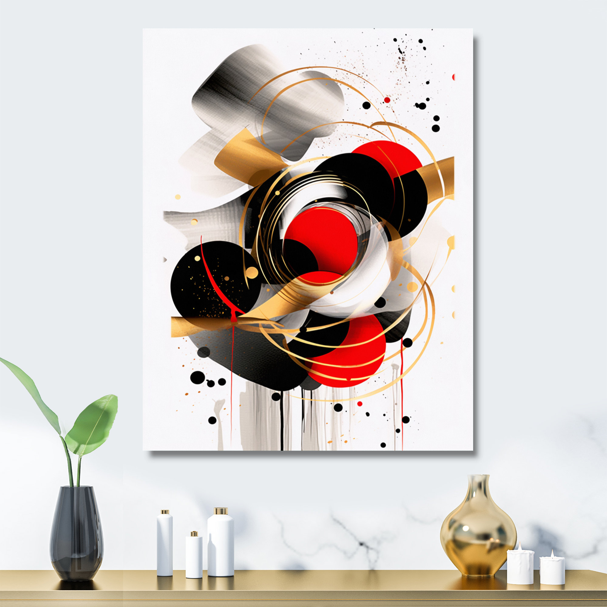 Mercer41 Red Black Abstract Dreamscape V - Abstract Shapes Metal Wall ...