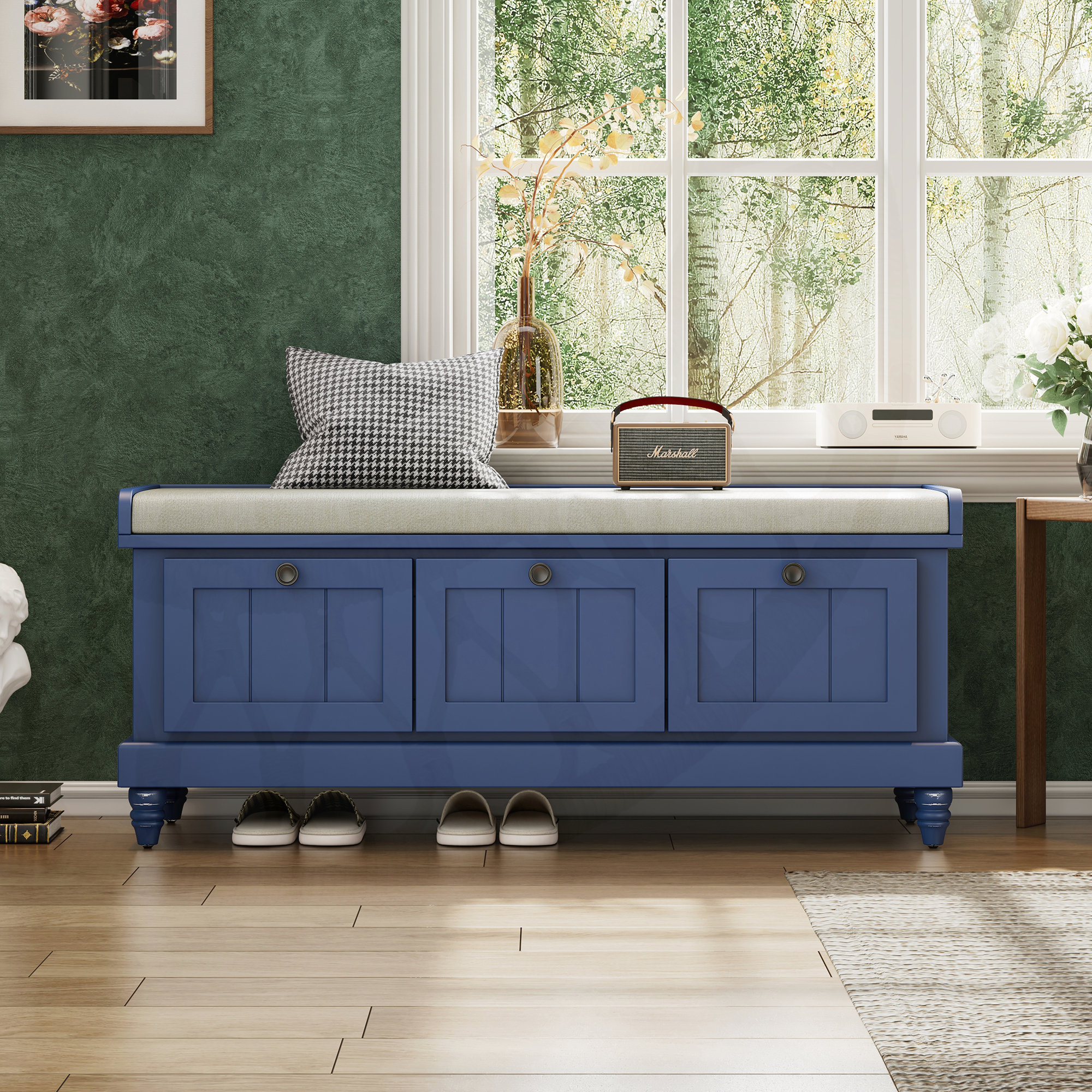 One Allium Way® Vintage-Style MDF Storage Bench with Soft Cushion and ...