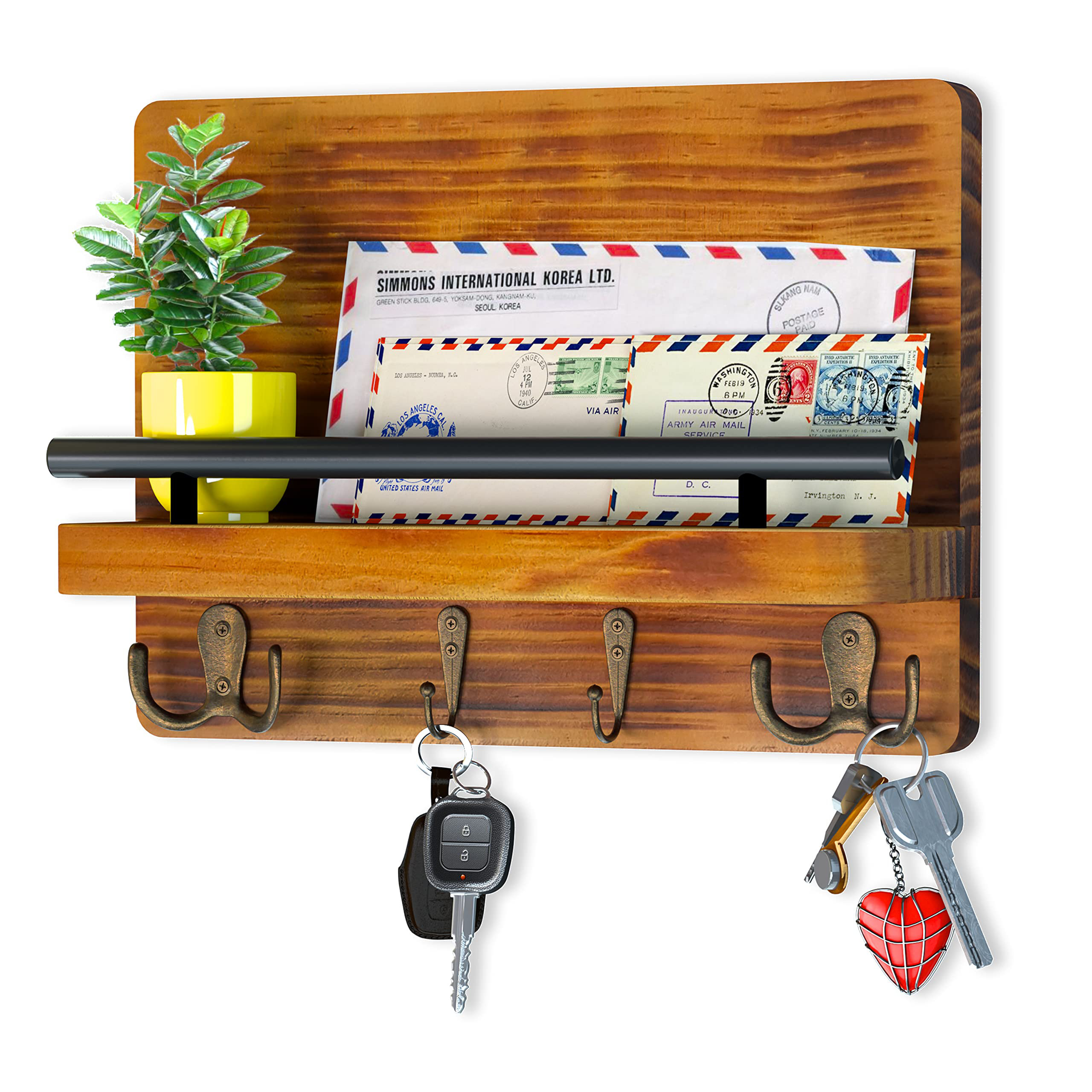 17 Stories Solid Pine Wall Keychain With Key Hook, Mail Organizer ...