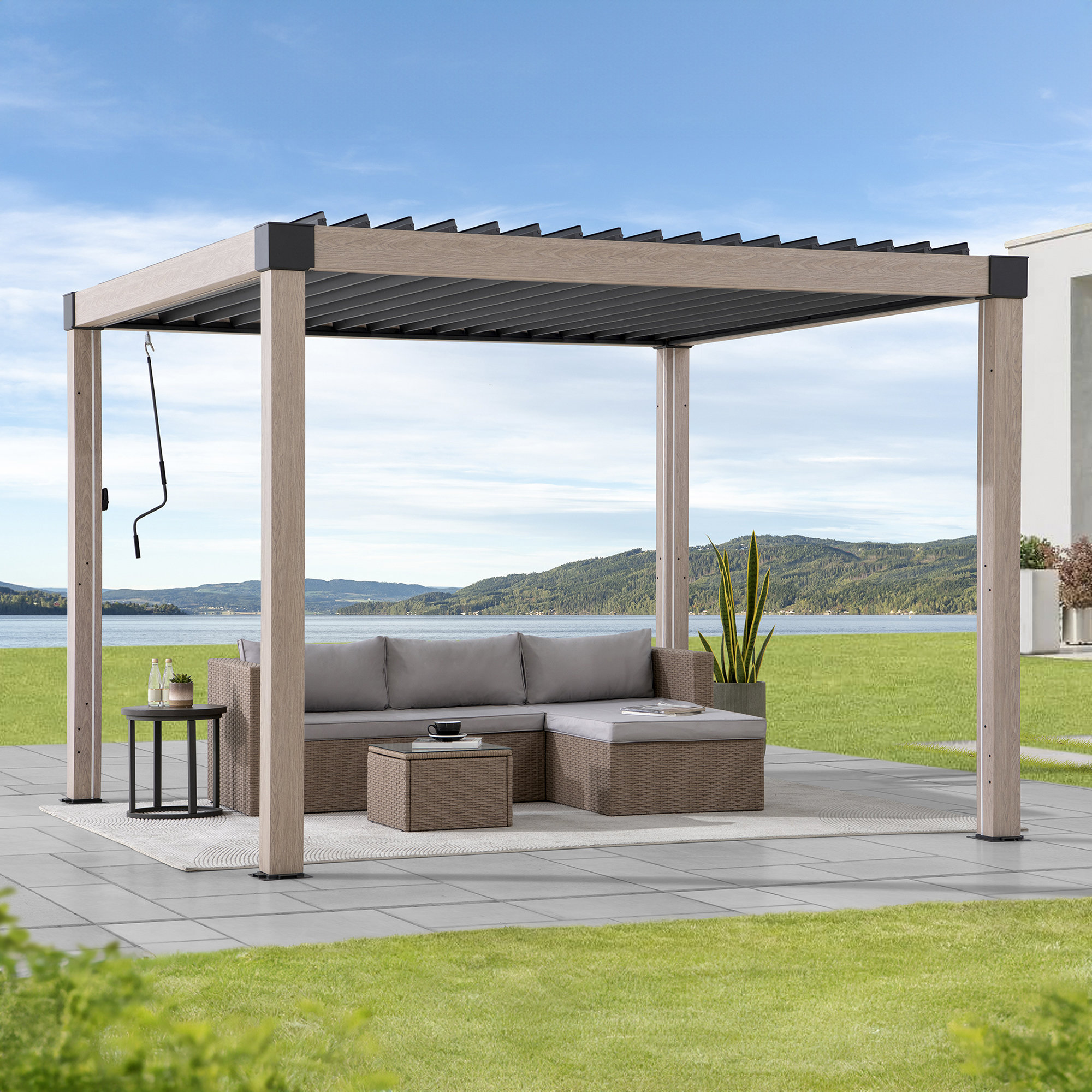 Sunjoy 3m x 3m or 3m x 4m Electric Louvered Pergola with Solar LED ...