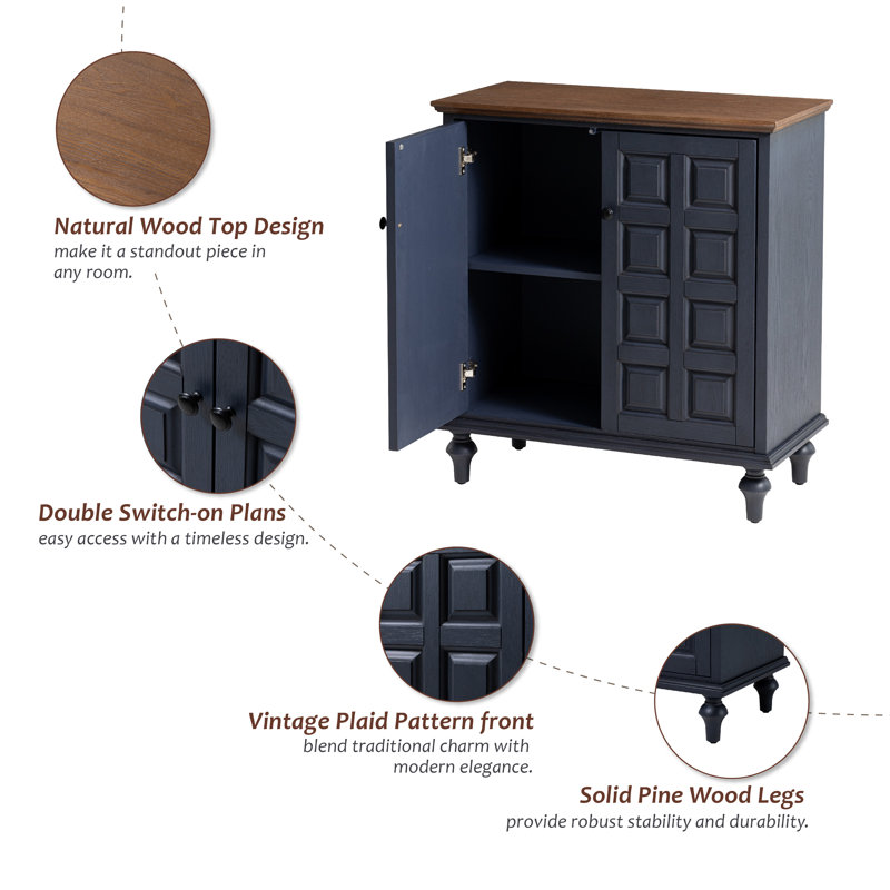 Alcott Hill® Doelling Retro 2 Door Storage Cabinet With Plaid Pattern ...
