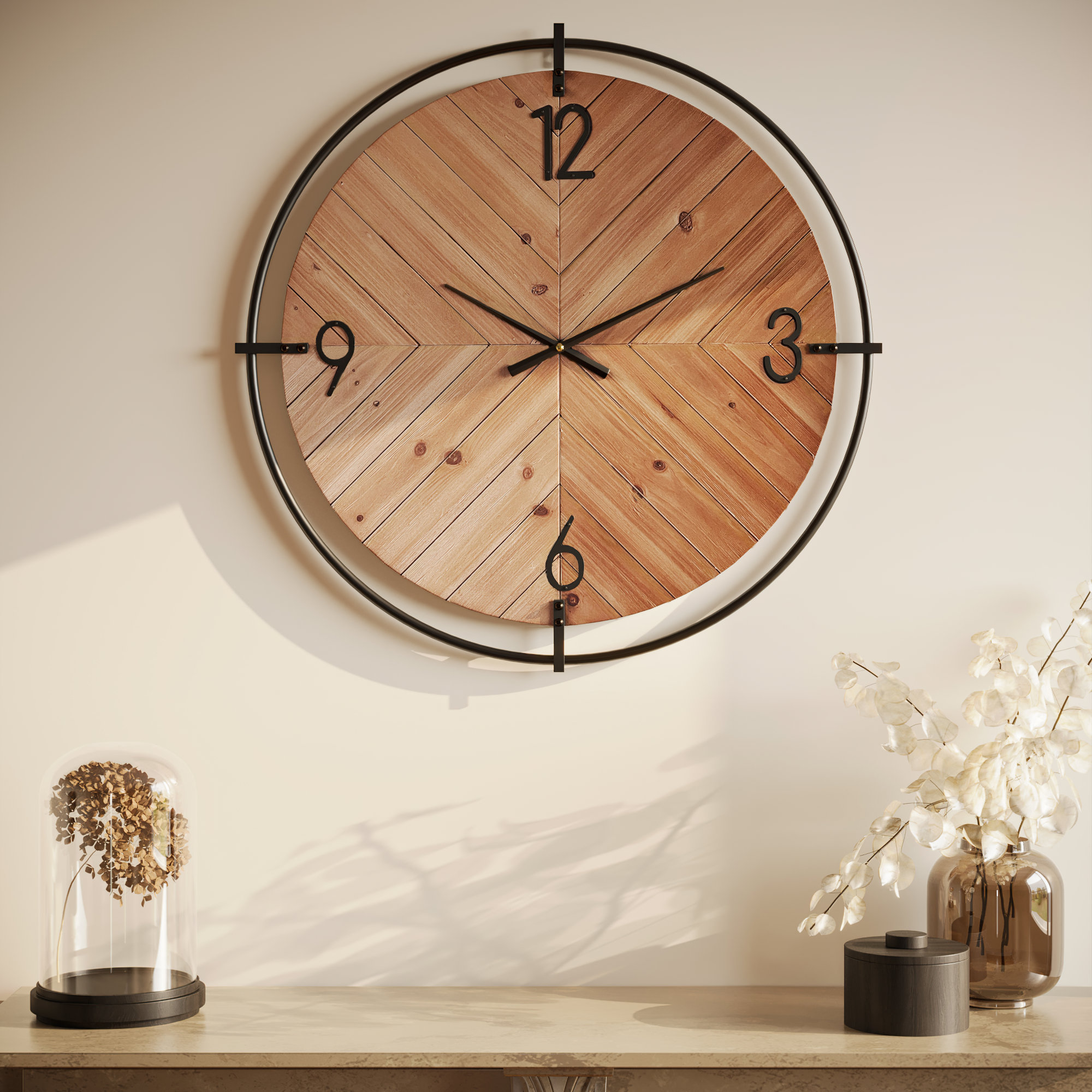 Wade Logan® Evelyn Herringbone Wood Round Wall Clock & Reviews | Wayfair