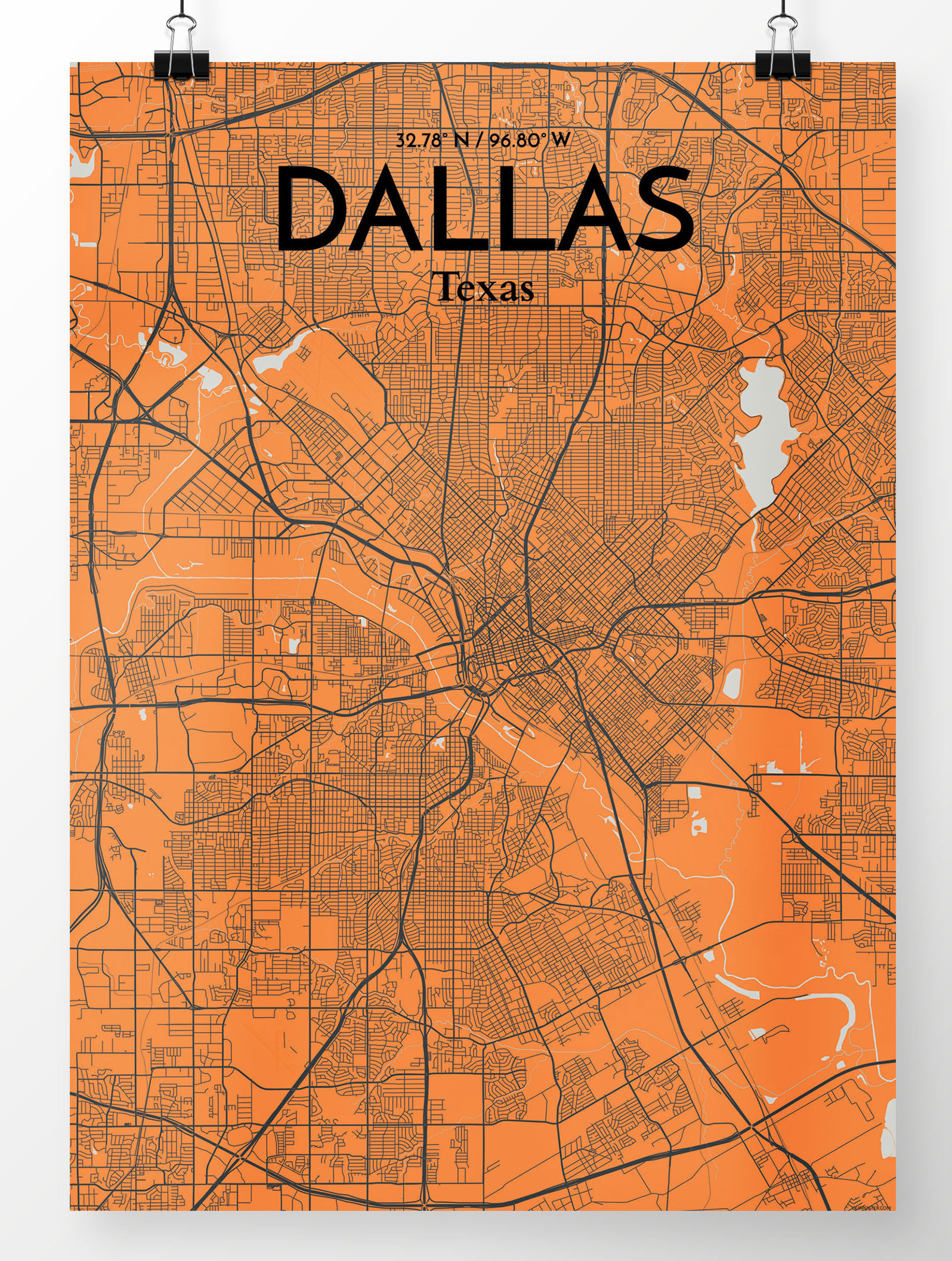 OurPoster.com 'Dallas City Map' Graphic Art Print Poster in Orange ...