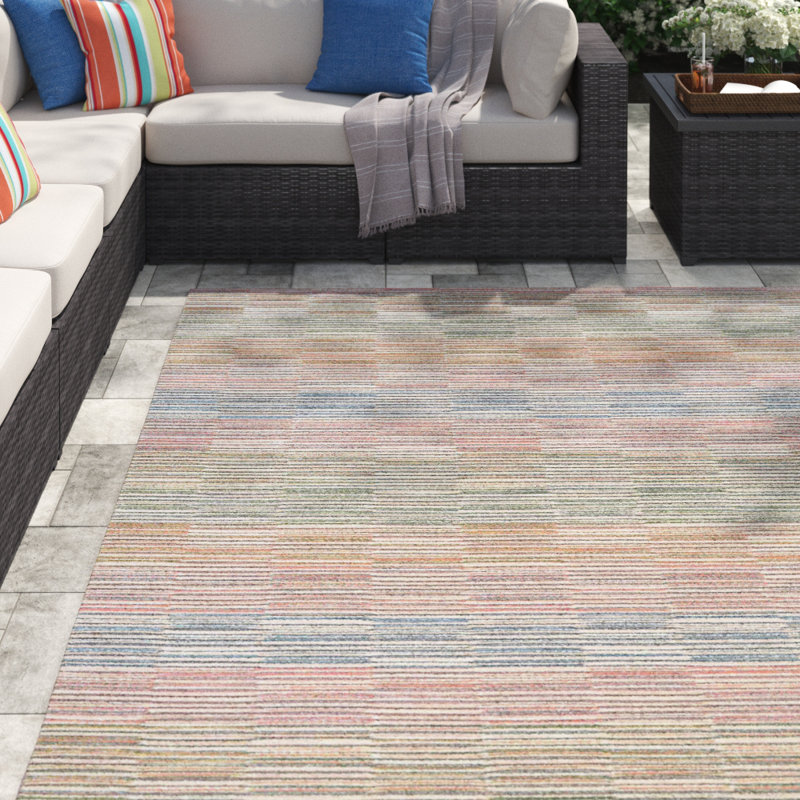 Highland Dunes Ellenton Striped Flatweave Multicolor Indoor Outdoor ...