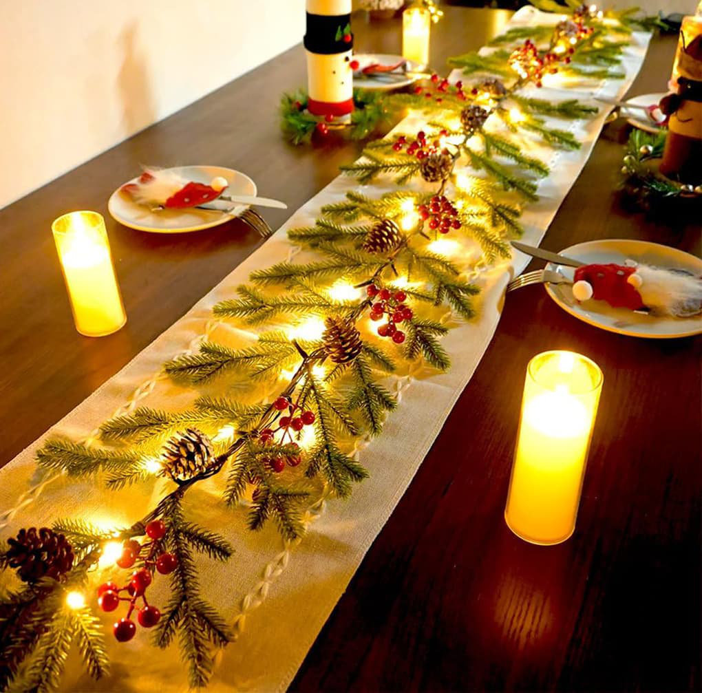 The Holiday Aisle® 6.56 FT 40 Rice LED Pine Christmas Garland with ...