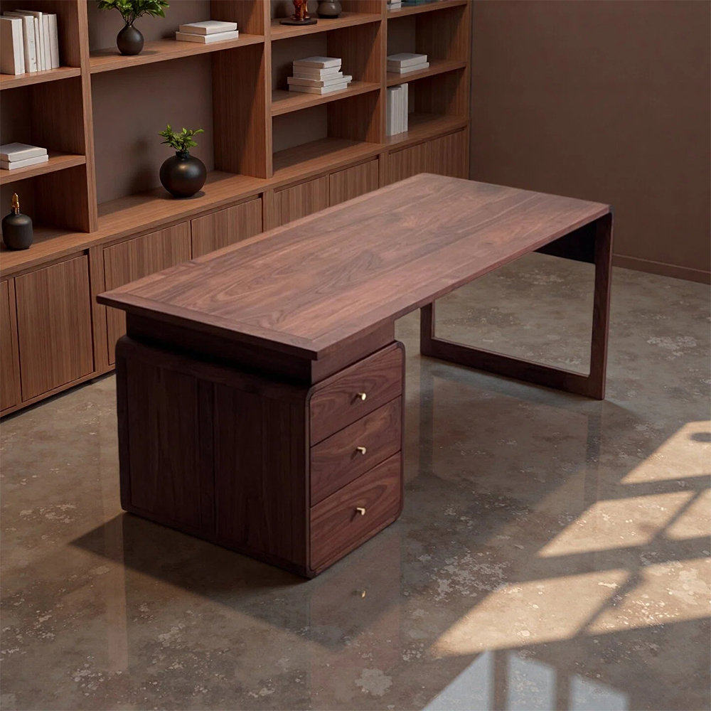 One Allium Way Retro-style solid wood desk with drawer storage ...