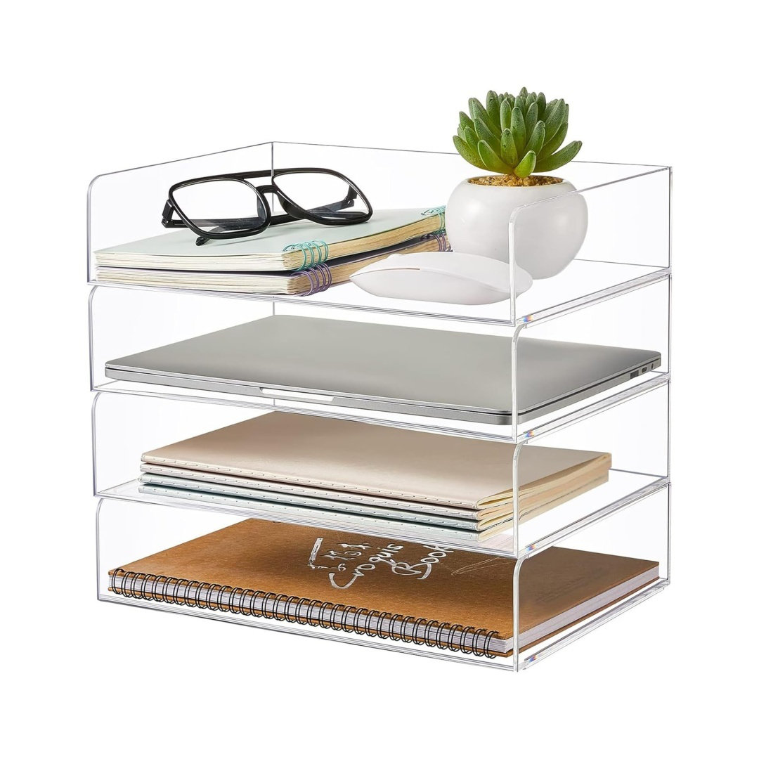 Rebrilliant 4 Tier Acrylic Paper Tray Paper Organizer For Desk Clear ...