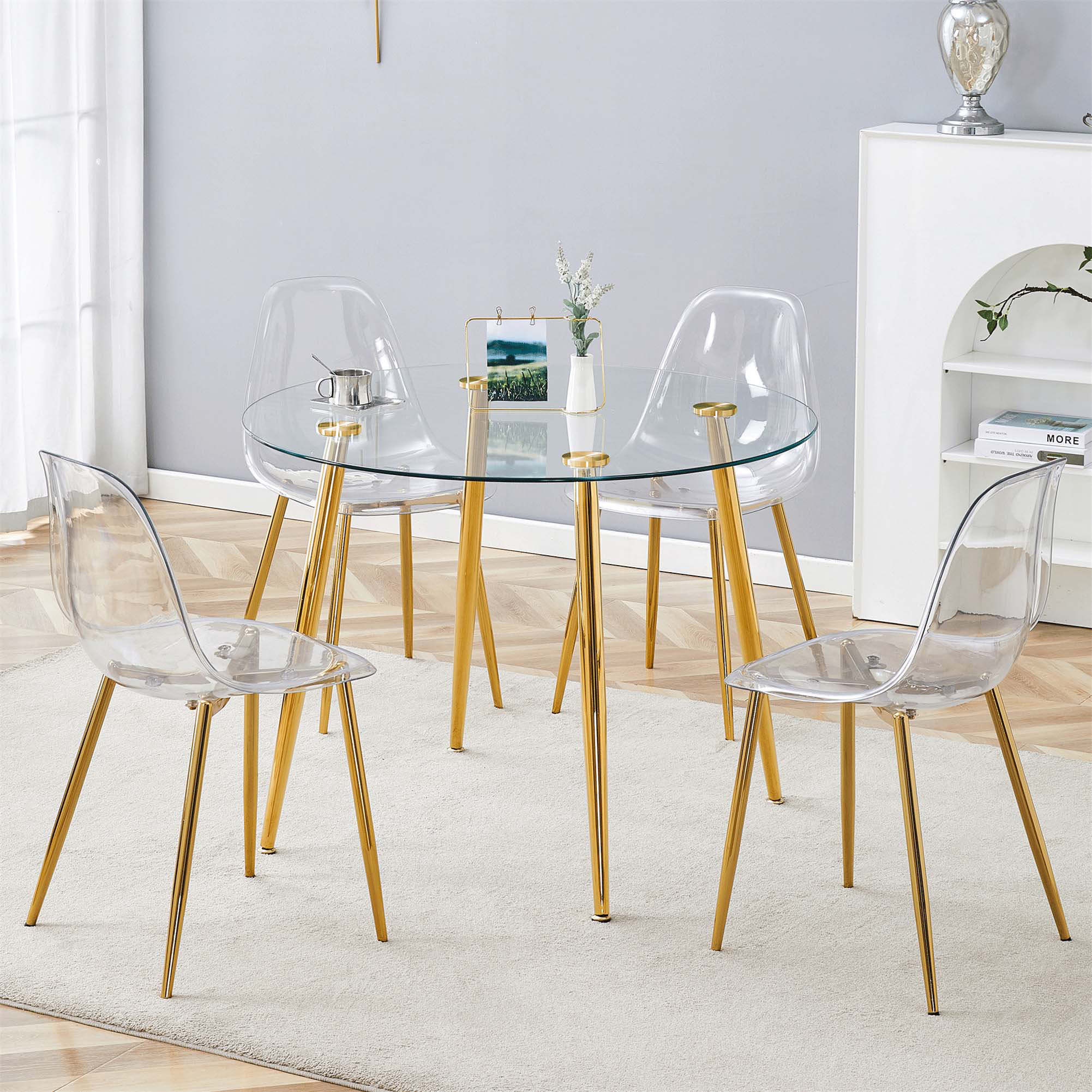 Mercer41 Modern Minimalist Style Round Tempered Glass Table With Metal ...