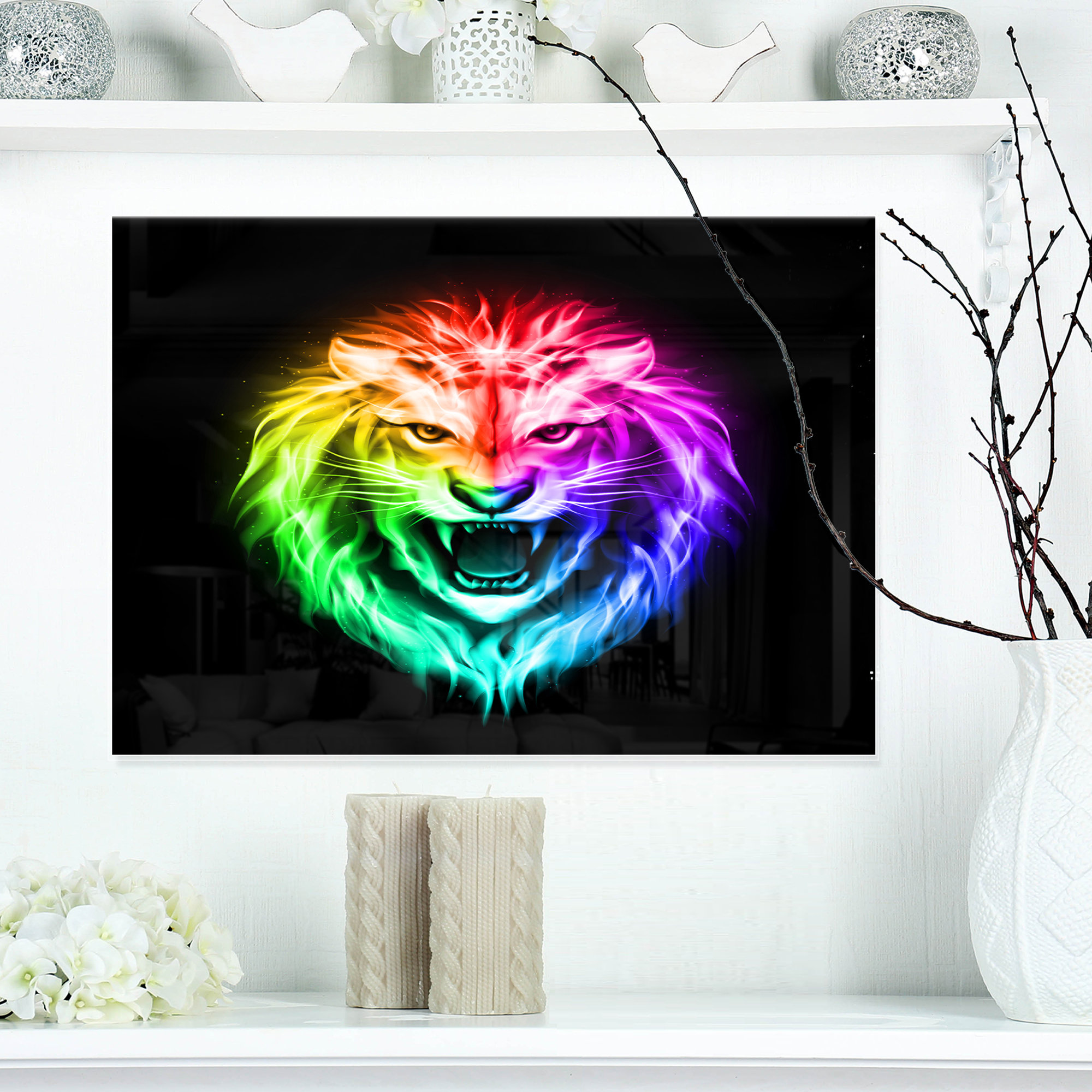 East Urban Home Colorful Fire Lion - Unframed Graphic Art on Metal ...