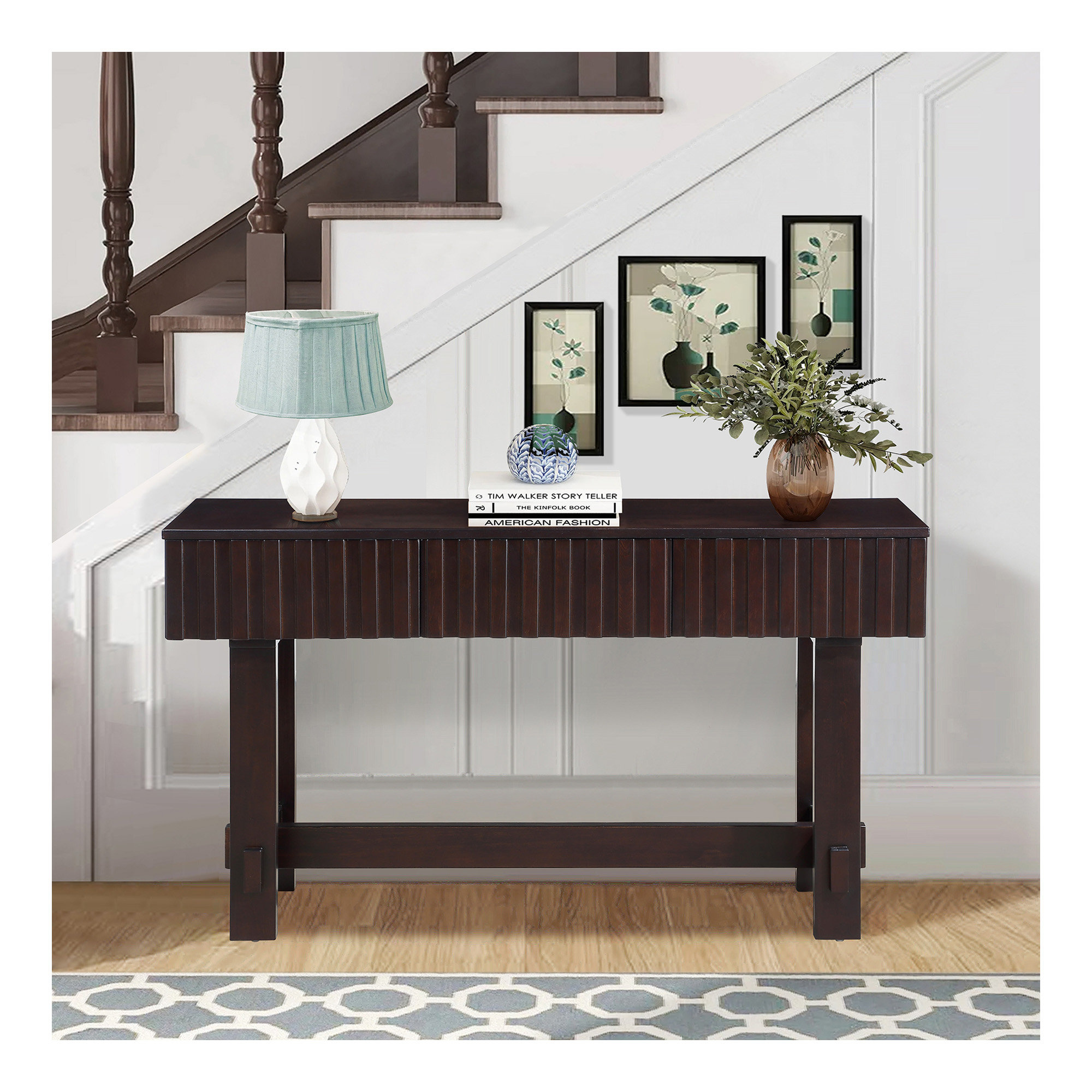 Latitude Run® 52 Inch Sofa Table With Storage Drawers, Mid Century ...