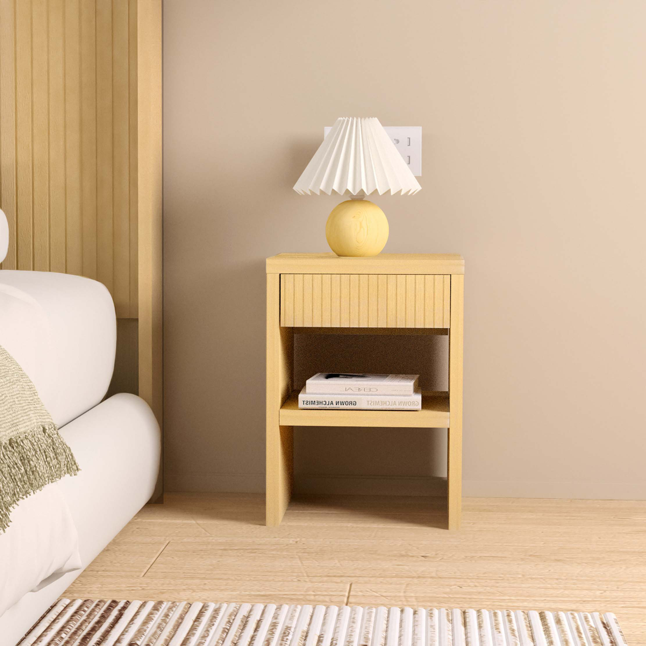 Latitude Run® Night Stand With Drawer Storage Fluted Bed Side Table End ...