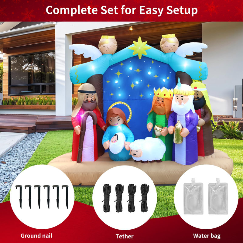 The Holiday Aisle® 7FT Inflatable Christmas Nativity Scene with Angels ...