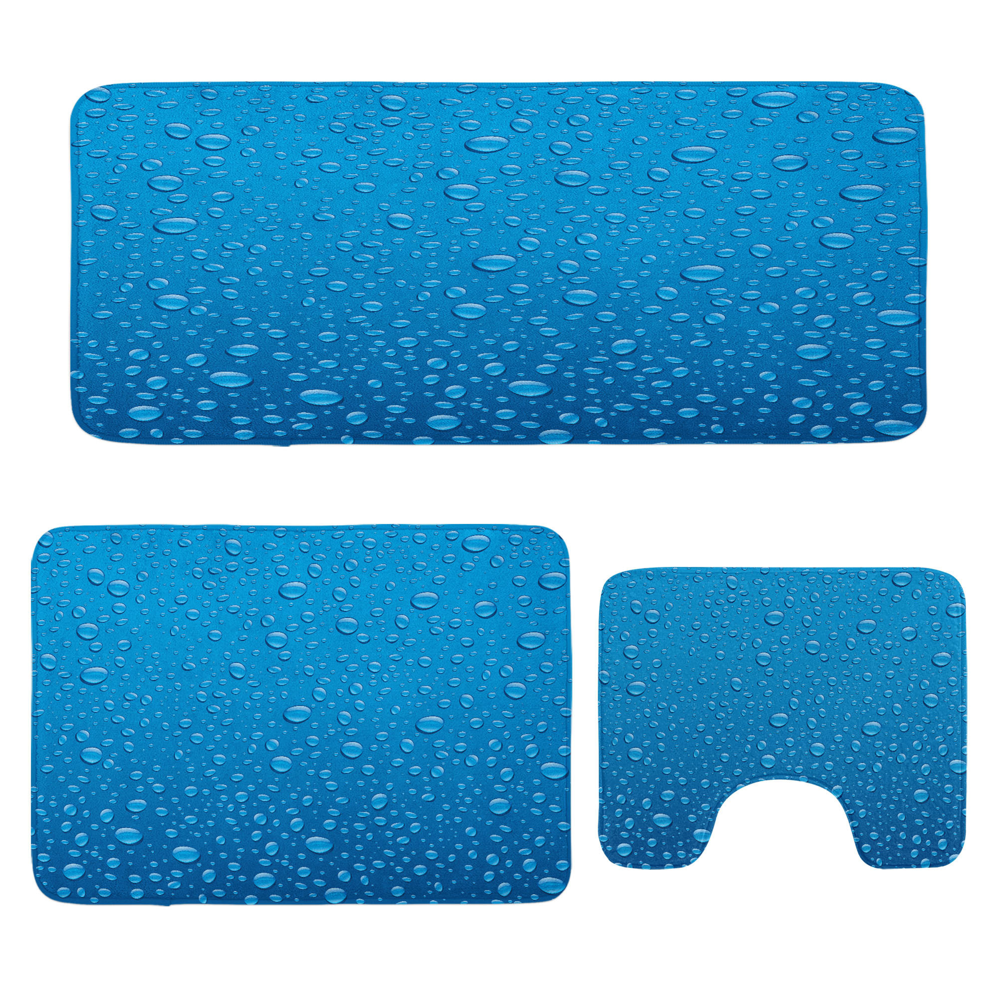 East Urban Home Blue Bathroom Rug Set 3 Pieces U-Shape & Rectangle Mats ...