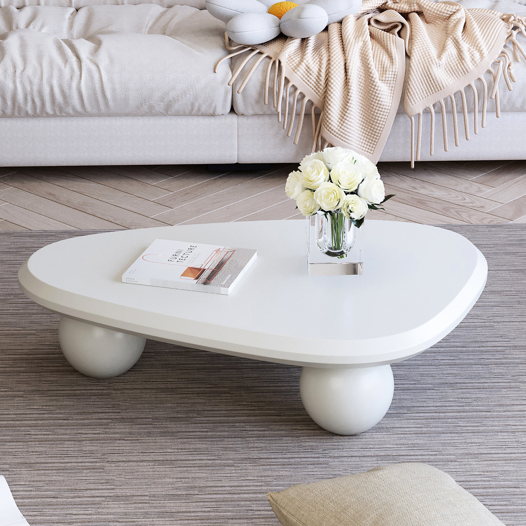 Latitude Run® Creamy White Coffee Table With 3 Legs, Modern Design For ...