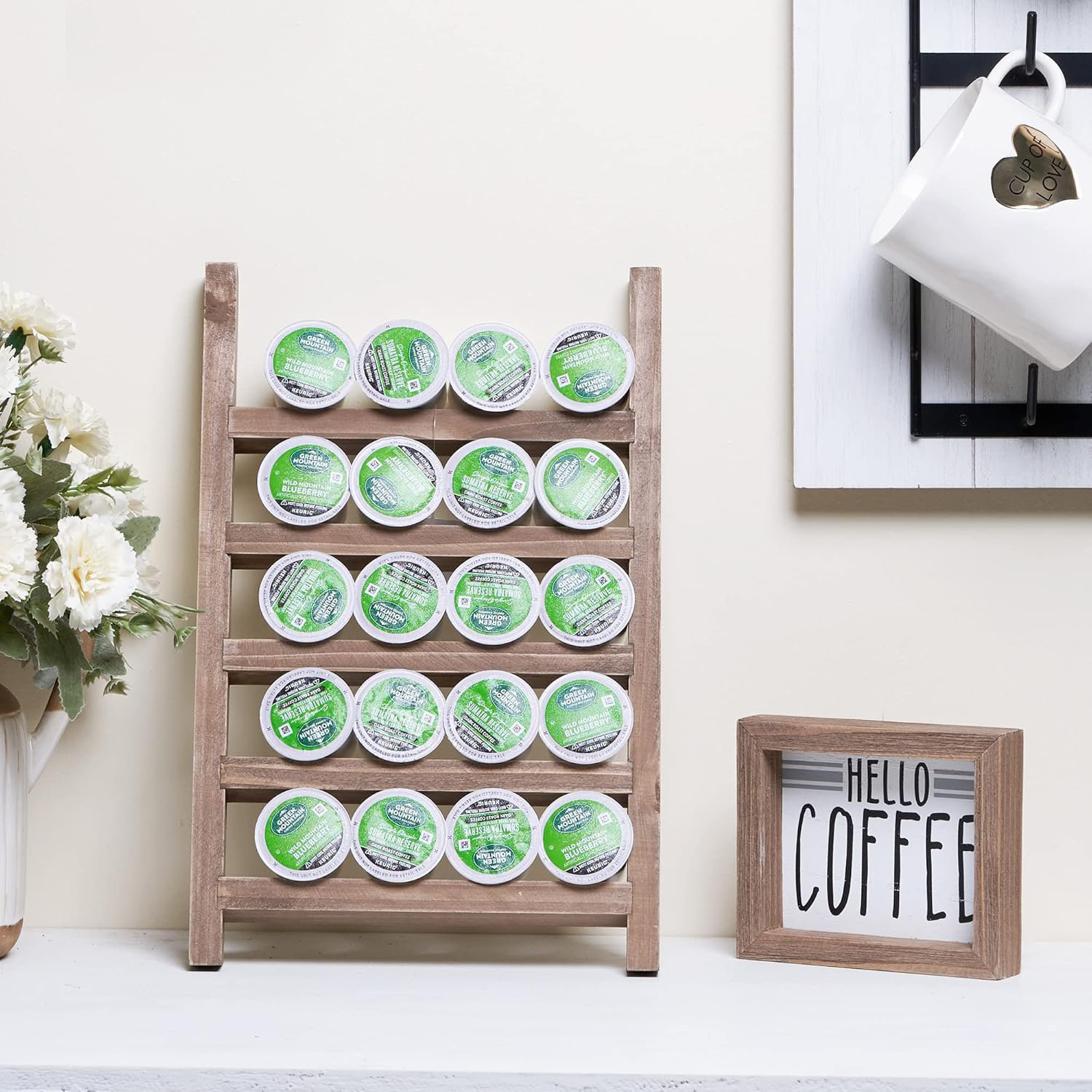 Anadea K Cups Ladder Coffee Pod Holder For Countertop, Rustic Wood Pod ...