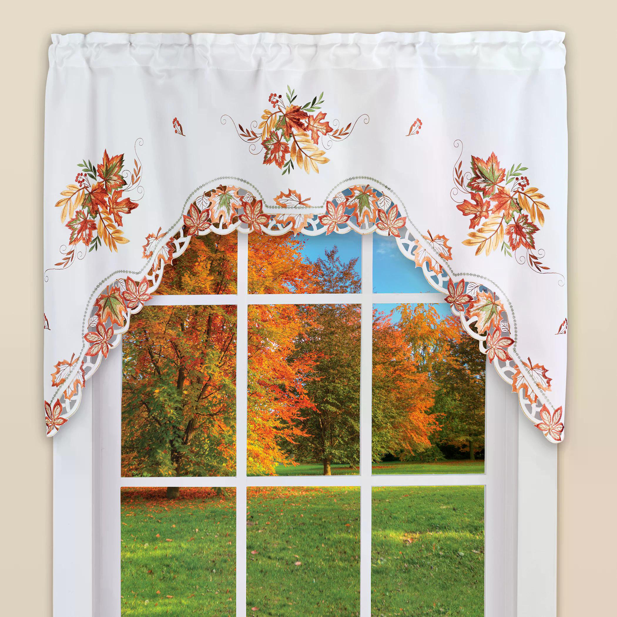 Lark Manor™ Embroidered Fall Foliage Café Kitchen Curtains | Wayfair