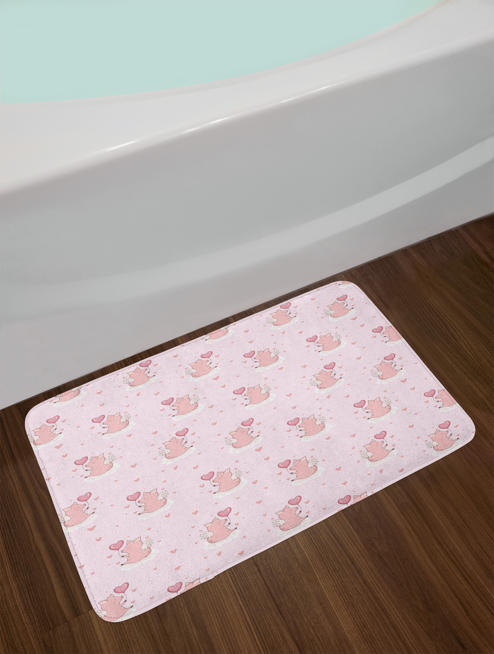 East Urban Home Valentines Plush Bath Mat, Cupid Pigs on Clouds, 30.2 ...