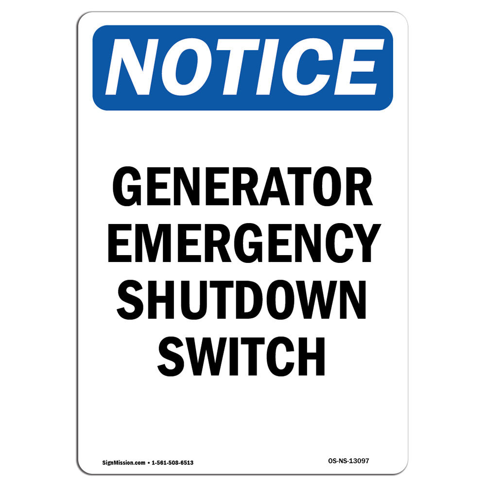 SignMission Generator Emergency Shutdown Switch Sign | Wayfair
