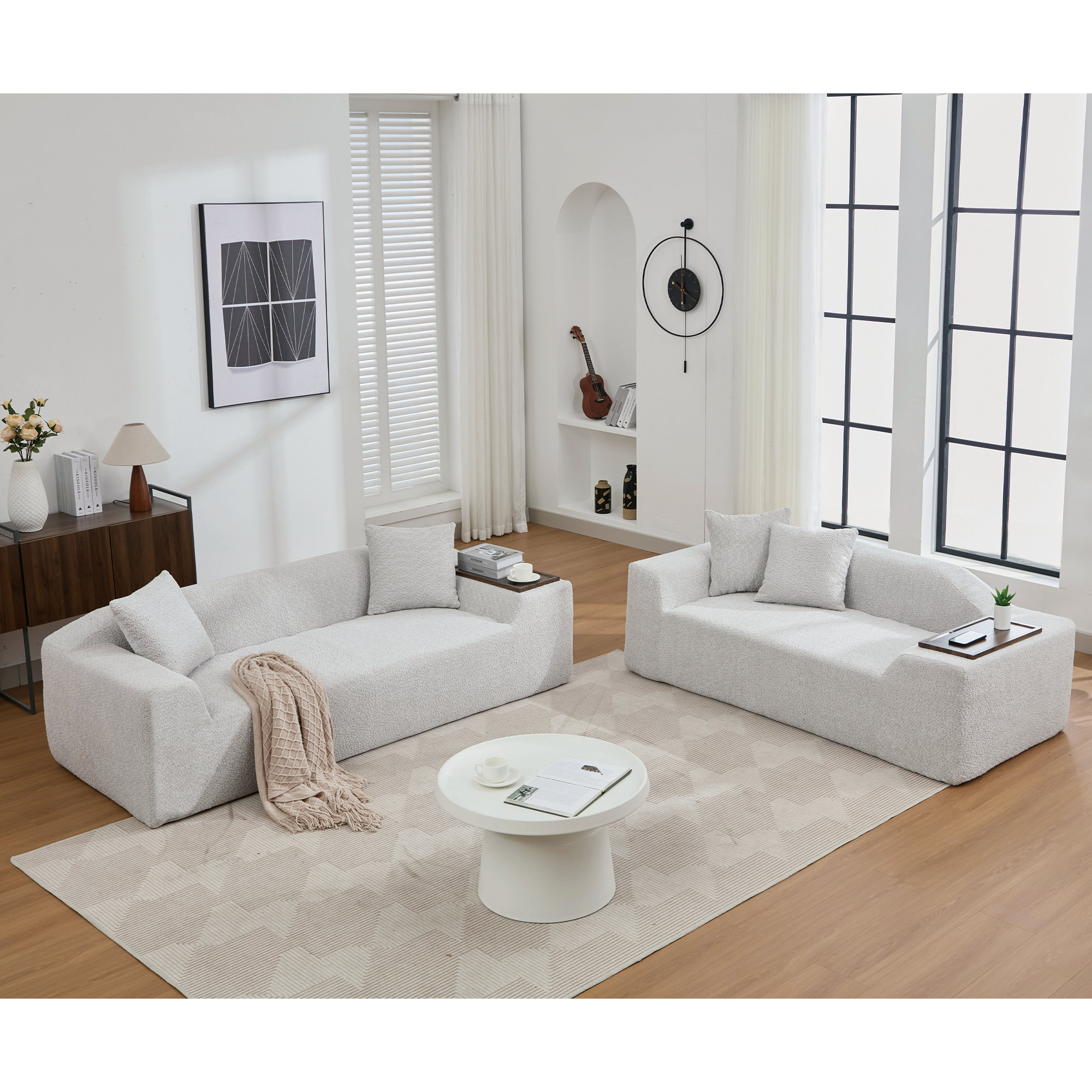 NFusion Layton Modern 2-Piece Boucle Living Room Set with Pillows ...