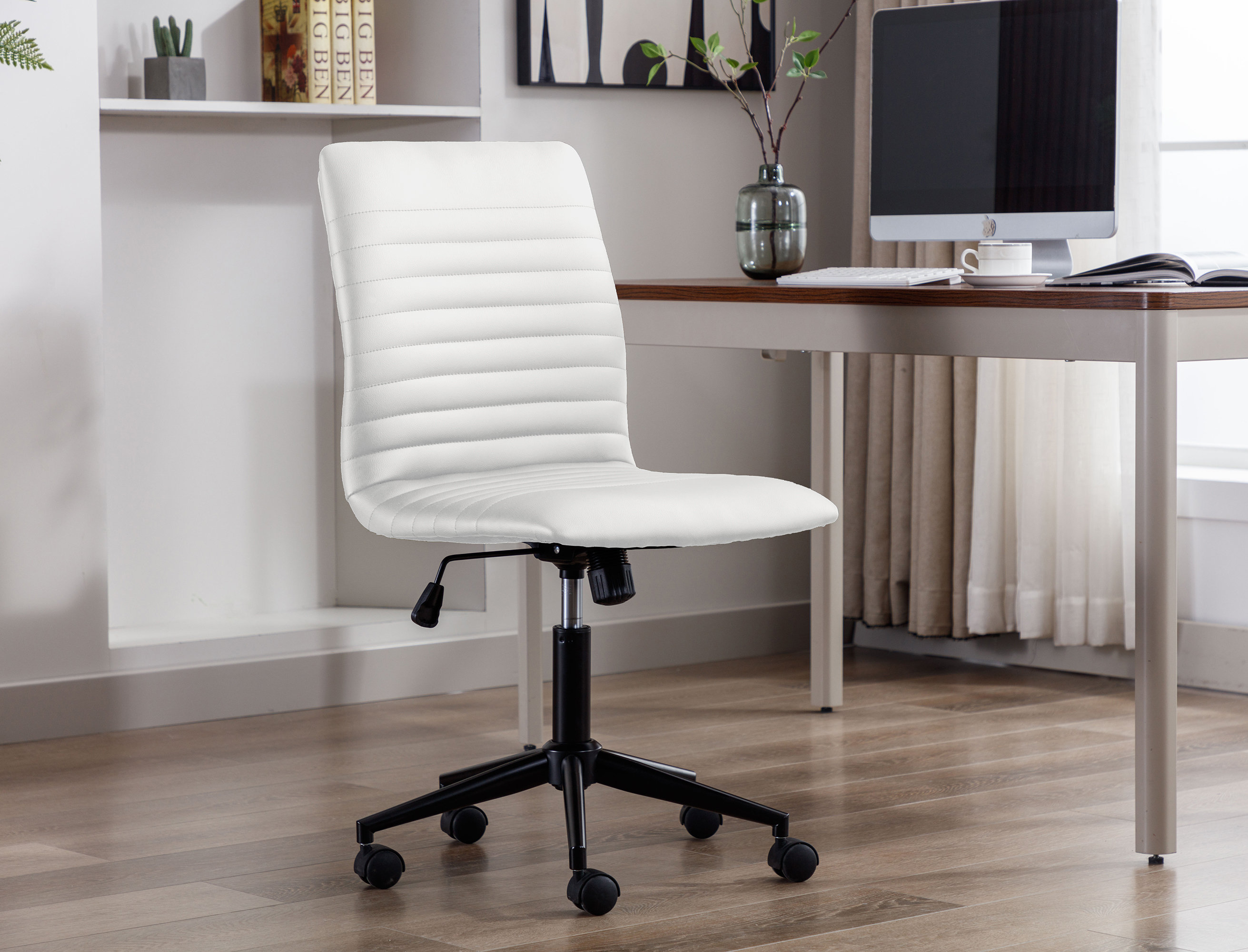 Wade Logan® Barnhard Faux Leather Armless Task Chair with Steel Roller ...
