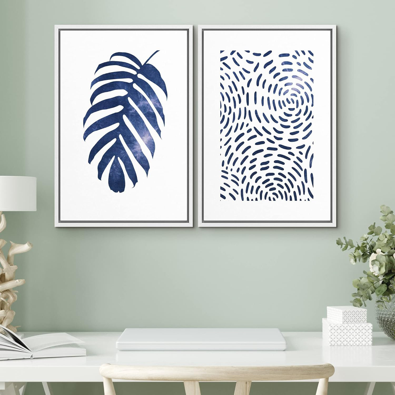 wall26 Blue Jungle Monstera Leaf Raindrop Pattern Abstract ...