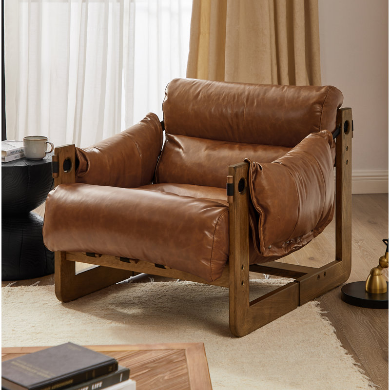 Loon Peak® Nora 37.40'' W Top-Grain Genuine Leather Accent Lounge Chair ...