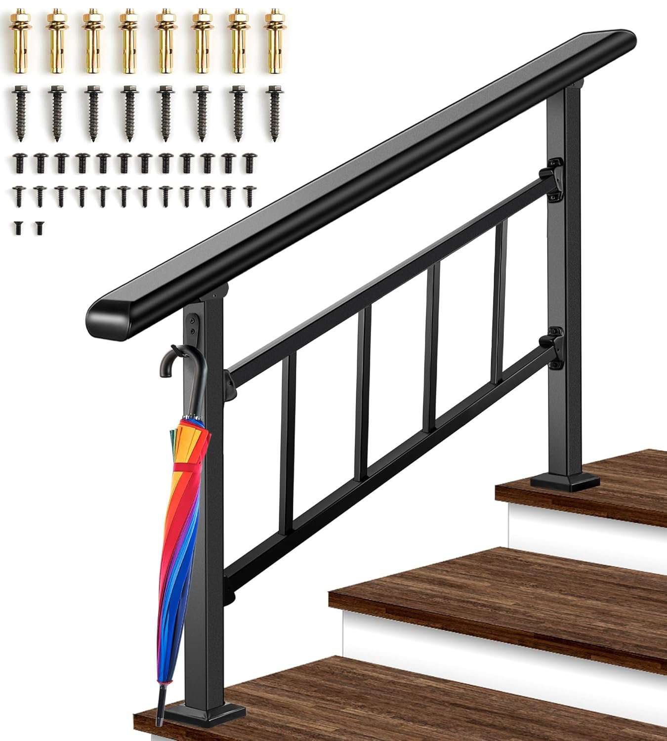 ERTCHUE RIED Adjustable Wrought Iron Outdoor Handrails For 2-3 Steps ...