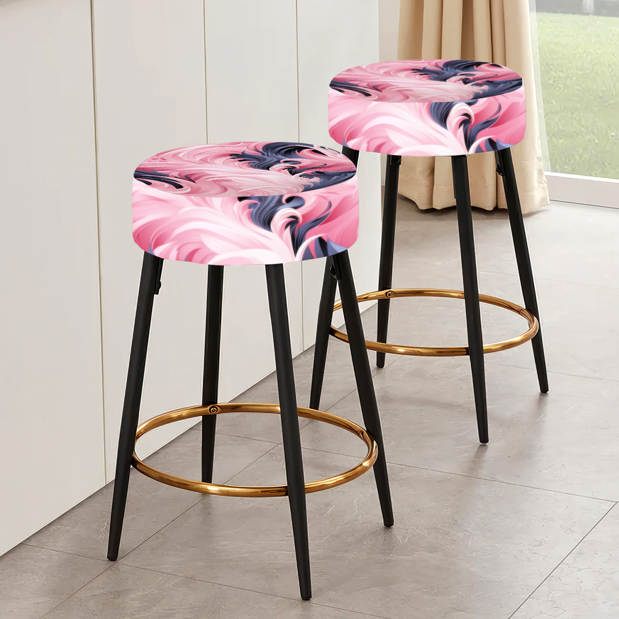 Design Art Pink Sphynx Spiral - Abstract Bar Stools Set Of 2 | Wayfair