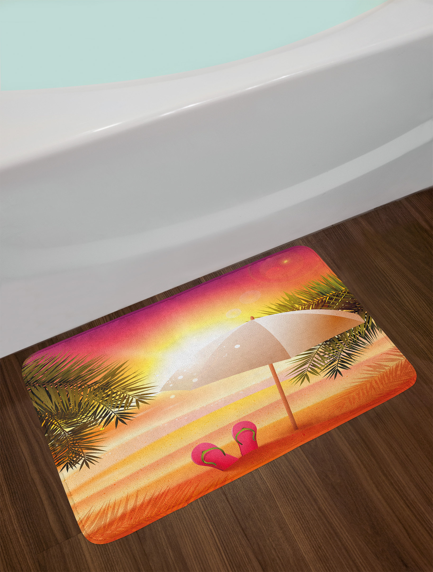 East Urban Home Sunset at the Beach with Flip Flops Umbrella and Palm ...