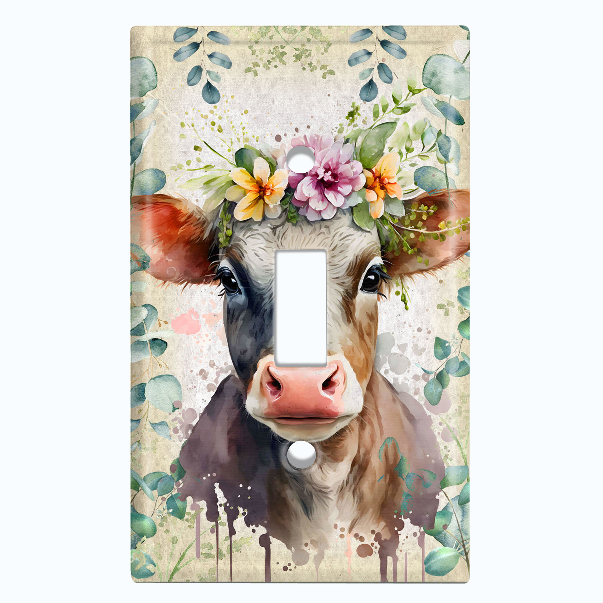 WorldAcc Metal Light Switch Plate Outlet Cover (Cute Cow Animal Flower ...
