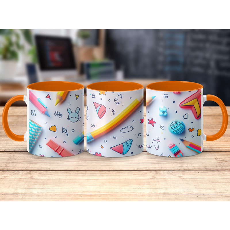 East Urban Home Set of 2 Kids Drawing Style 11oz Accent Mugs – White ...