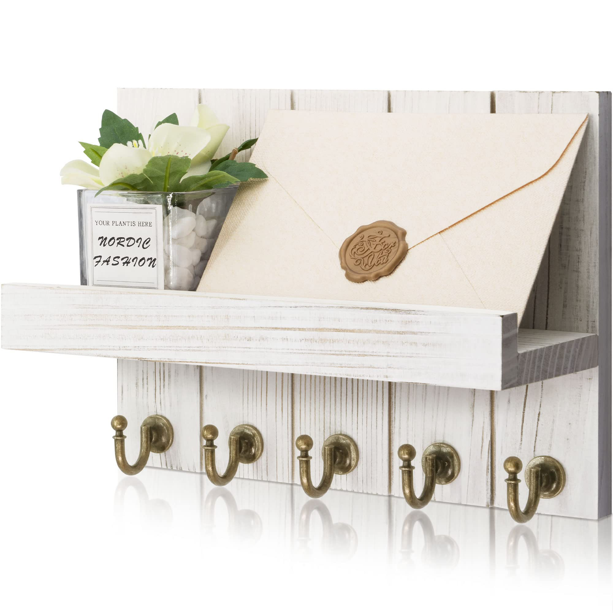August Grove Farmhouse Key Holder For Wall : Decorative Mail Organizer ...