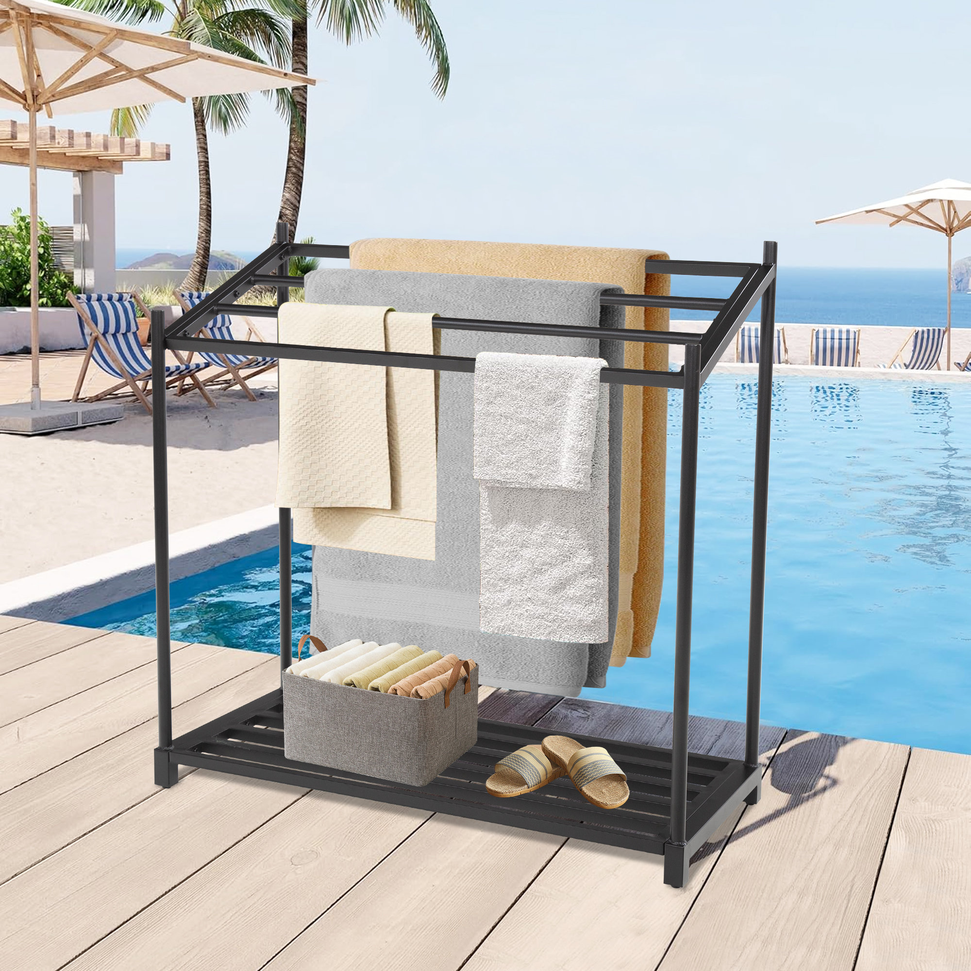 Peak Home Furnishings Freestanding Metal Pool Towel Stand Stepped Towel ...