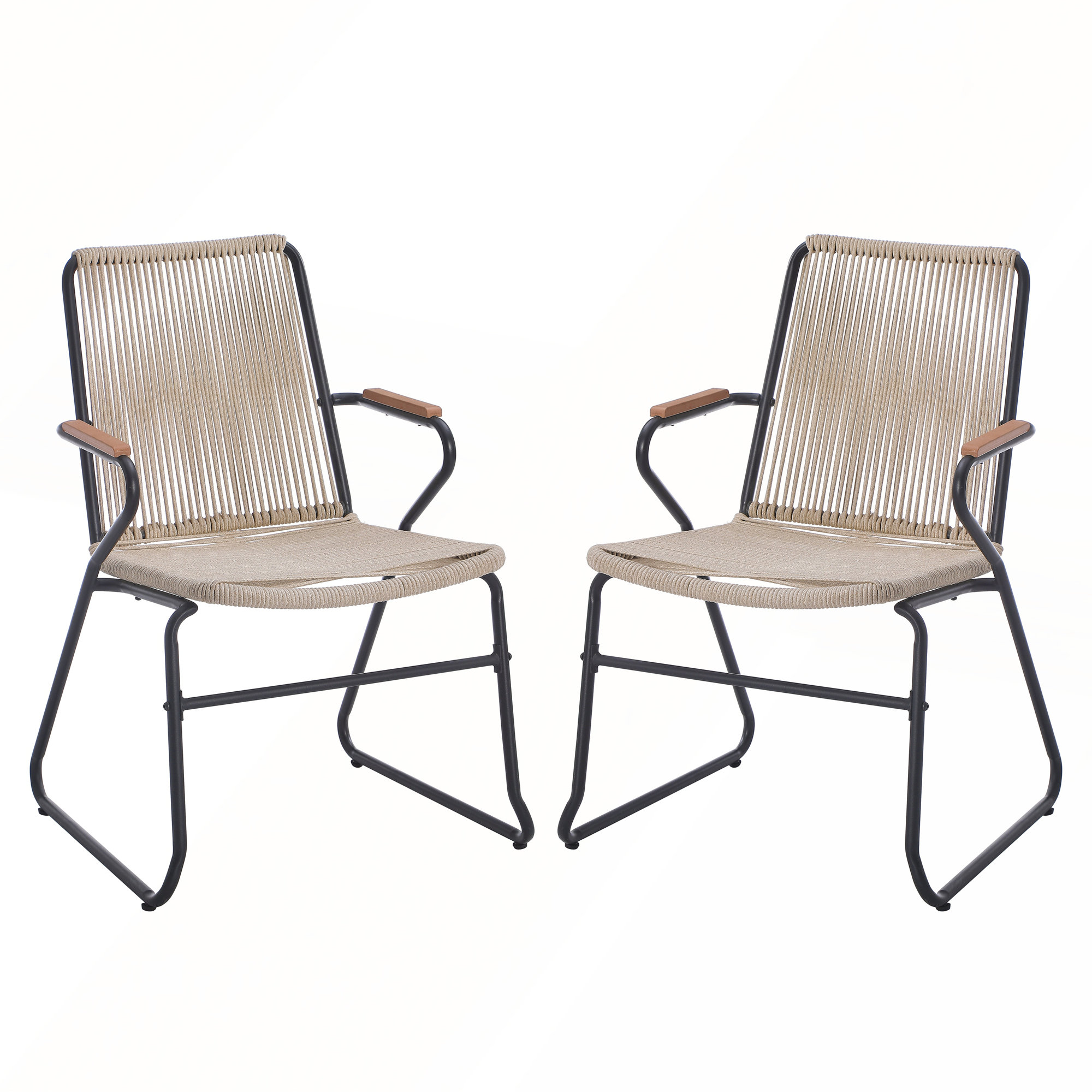 Latitude Run® Modern Outdoor Rope Weave Iron Frame Club Chairs Set ...