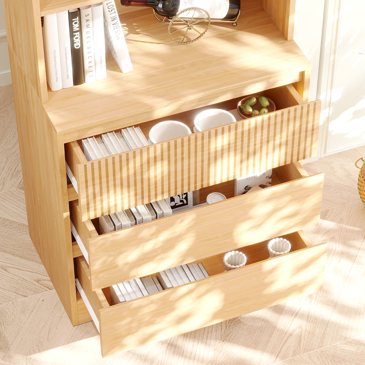 Latitude Run® 71" H X 94.5" W Bookcase Cabinet With Open Shelves ...