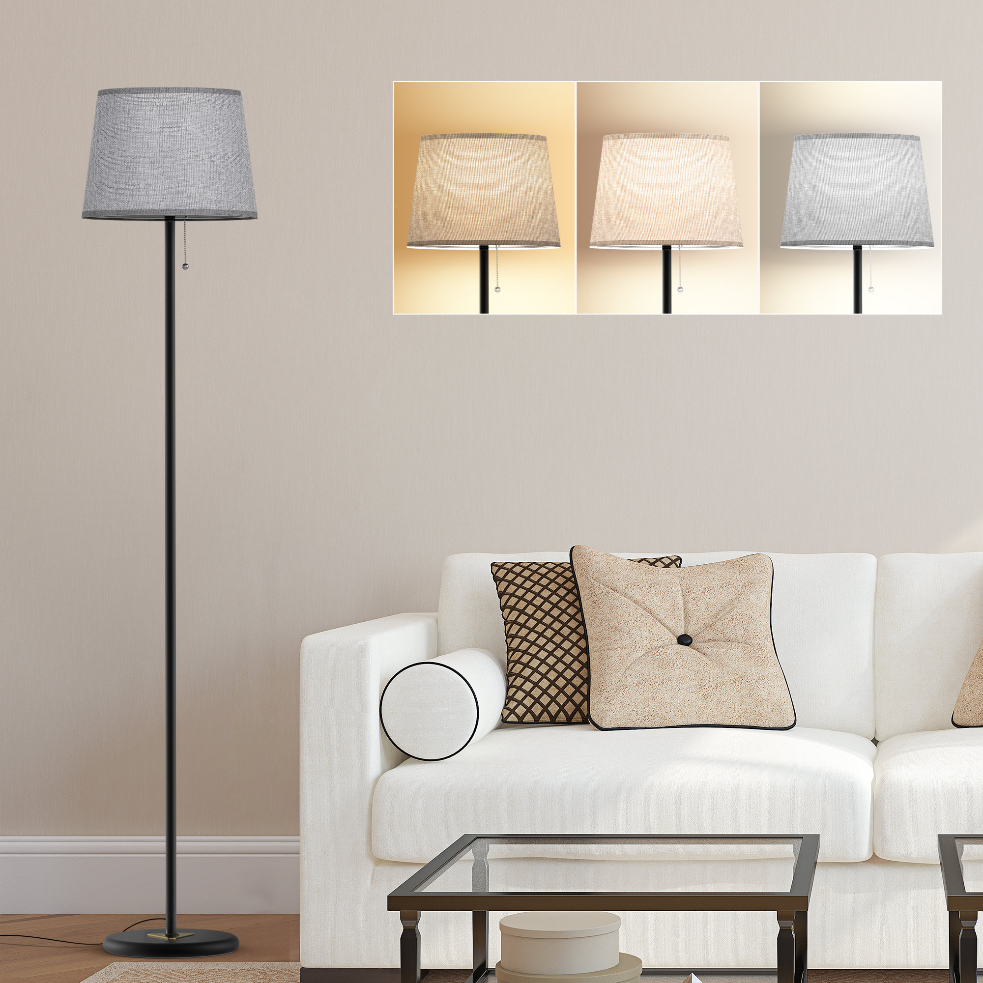 Ebern Designs Garnon 61.4'' Corner Floor Lamp with Three Way Bulb ...