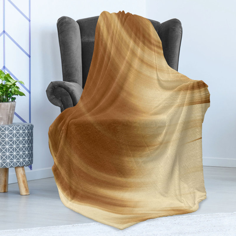 Ambesonne Tan Fleece Throw Blanket Curved Wave Like Cream Tan | Wayfair