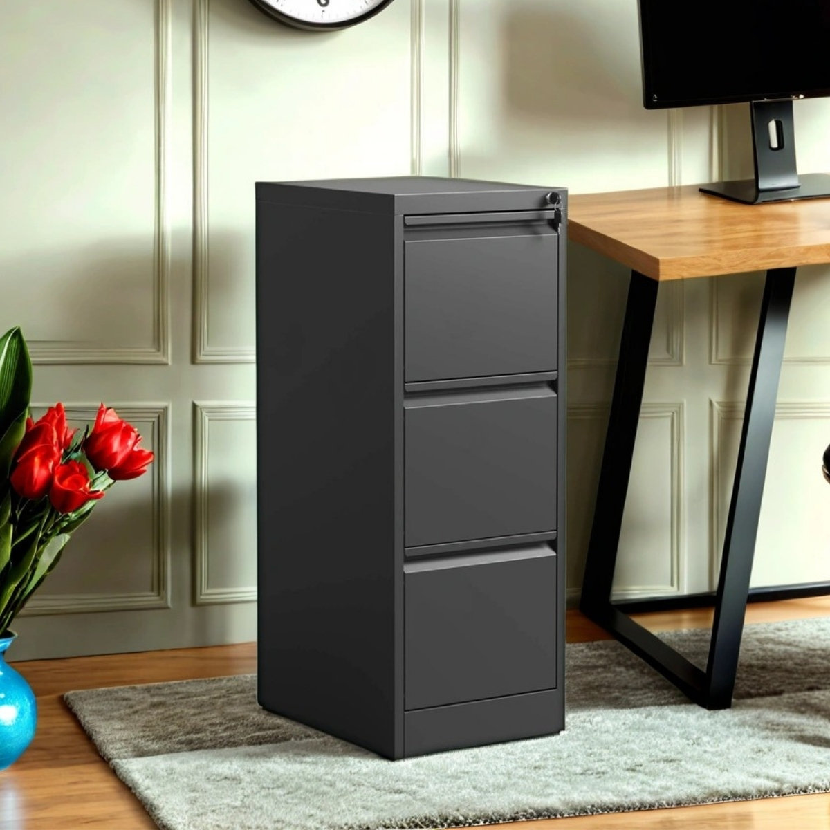 Inbox Zero 3 Drawer Metal Vertical File Cabinet With Lock Office Home ...