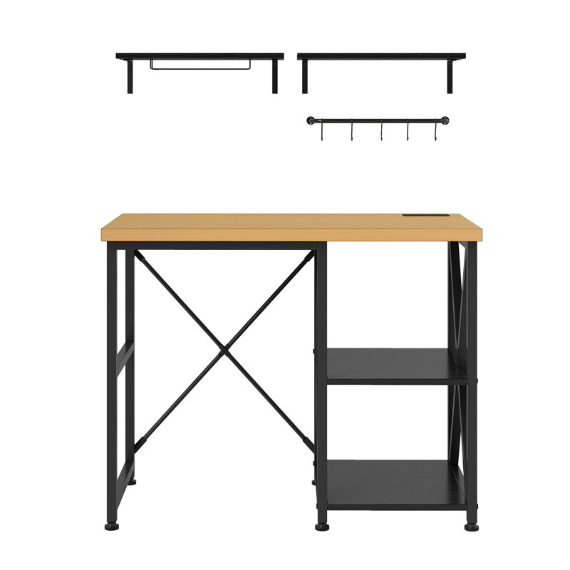 17 Stories 41.7"W Baker's Rack With Wall Mounted Glass Shelf, Mini ...