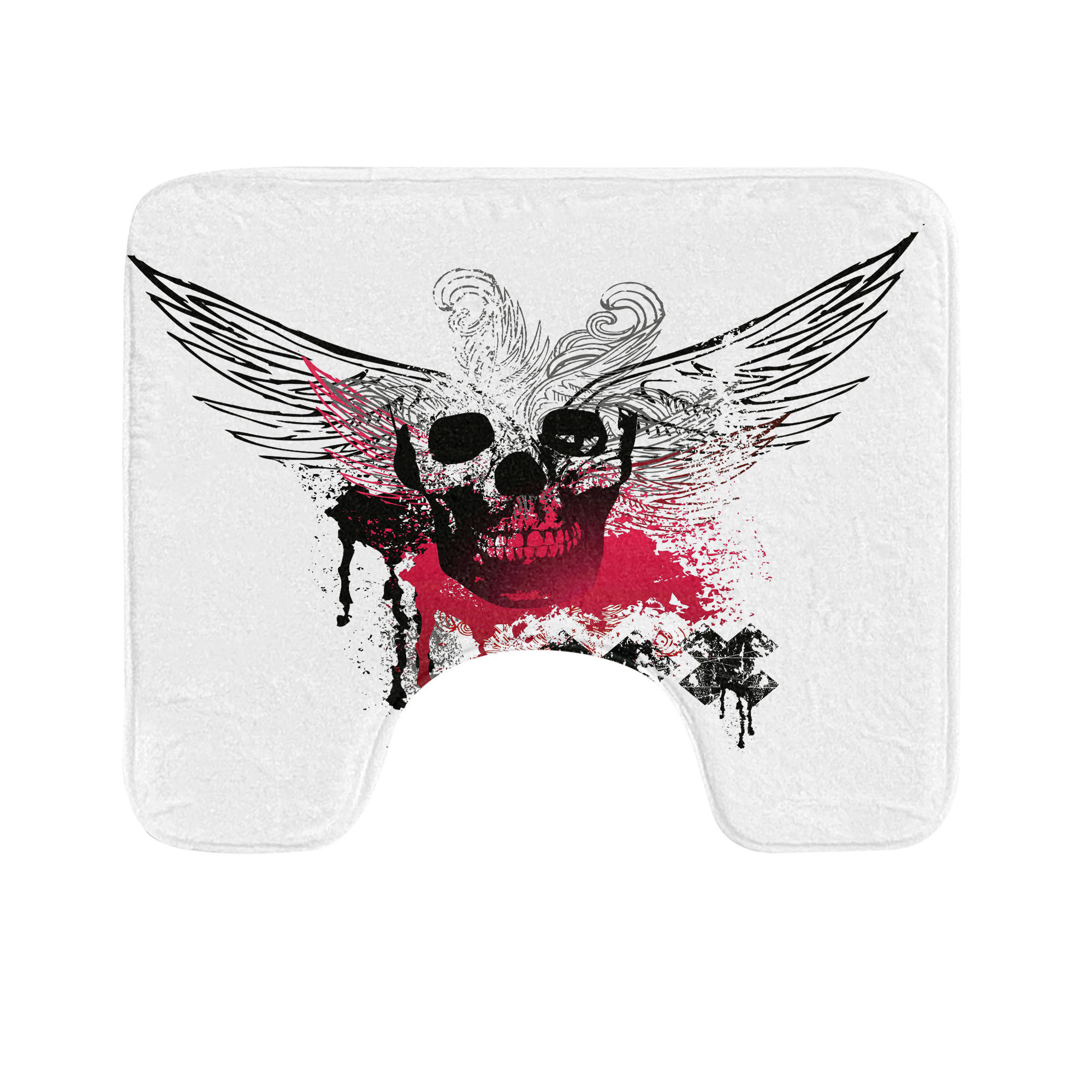 Dakota Fields Skull Toilet Mat U-Shape Bathroom Rug 20" Black Pink ...