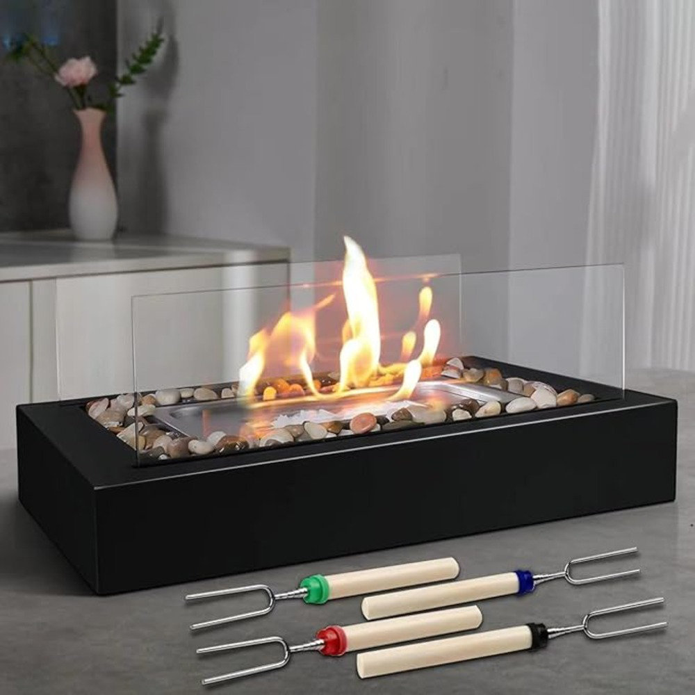 Invenitiah Rectangle Tabletop Fire Pit, Smores Maker Kit Portable ...