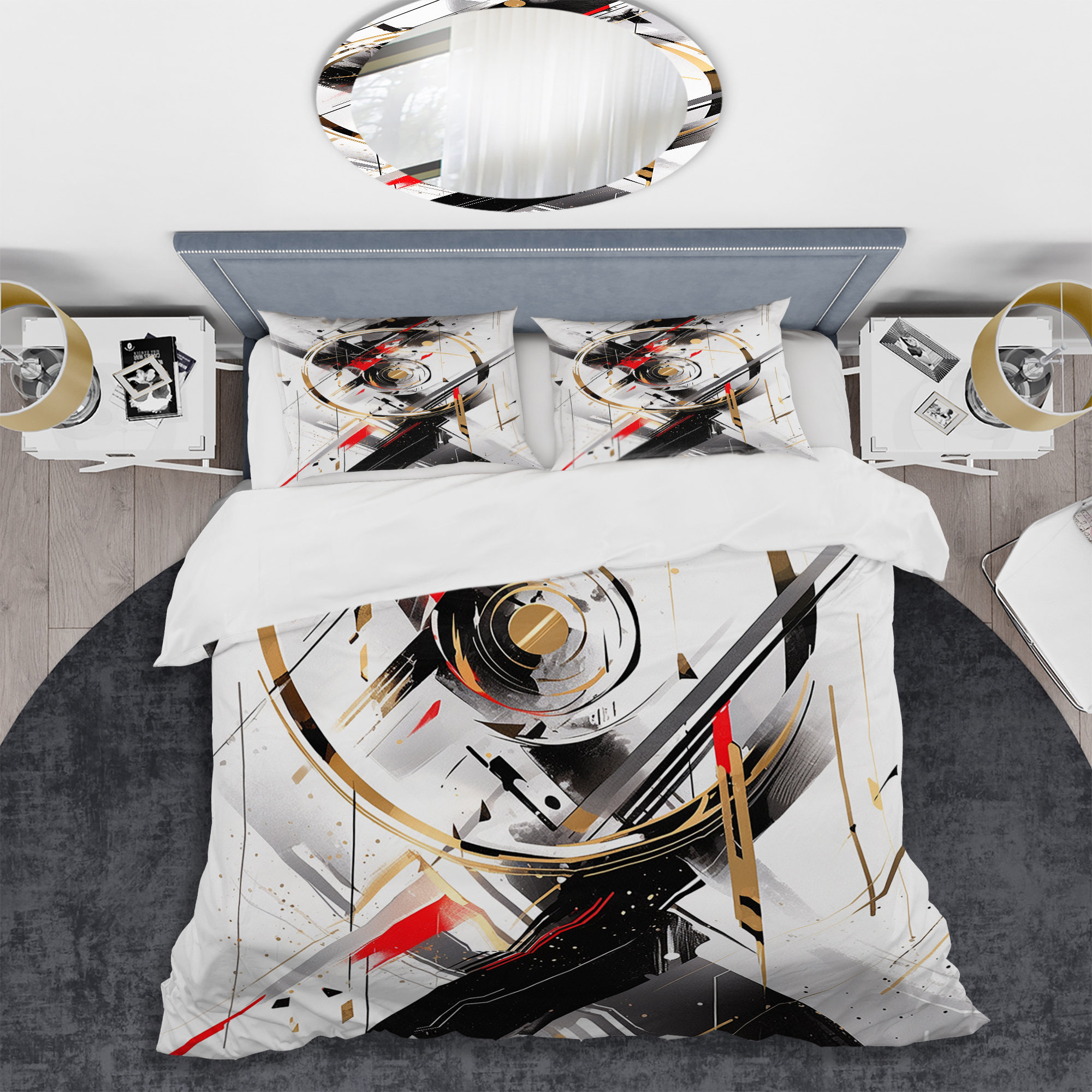 Design Art Black Red Multifaceted Whirls Microfiber / Polyester Duvet ...