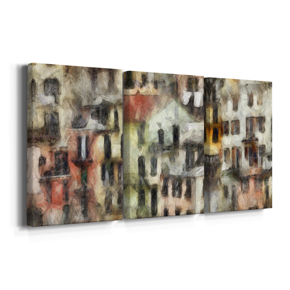 Red Barrel Studio® Stacked Houses I -Custom Wrapped Gallery Canvas - 3 ...