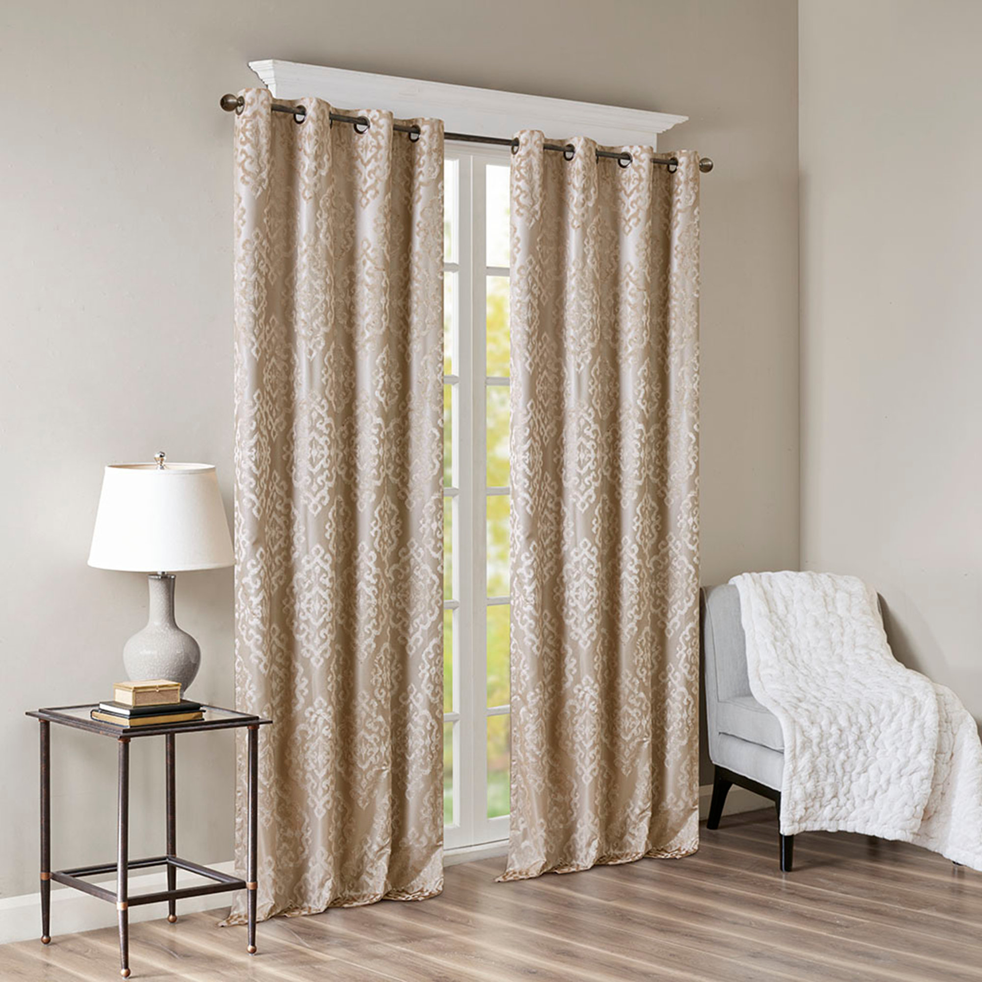 Bloomsbury Market Knitted Jacquard Damask Total Blackout Grommet Top Curtain Panel Pair(2 Pcs ...