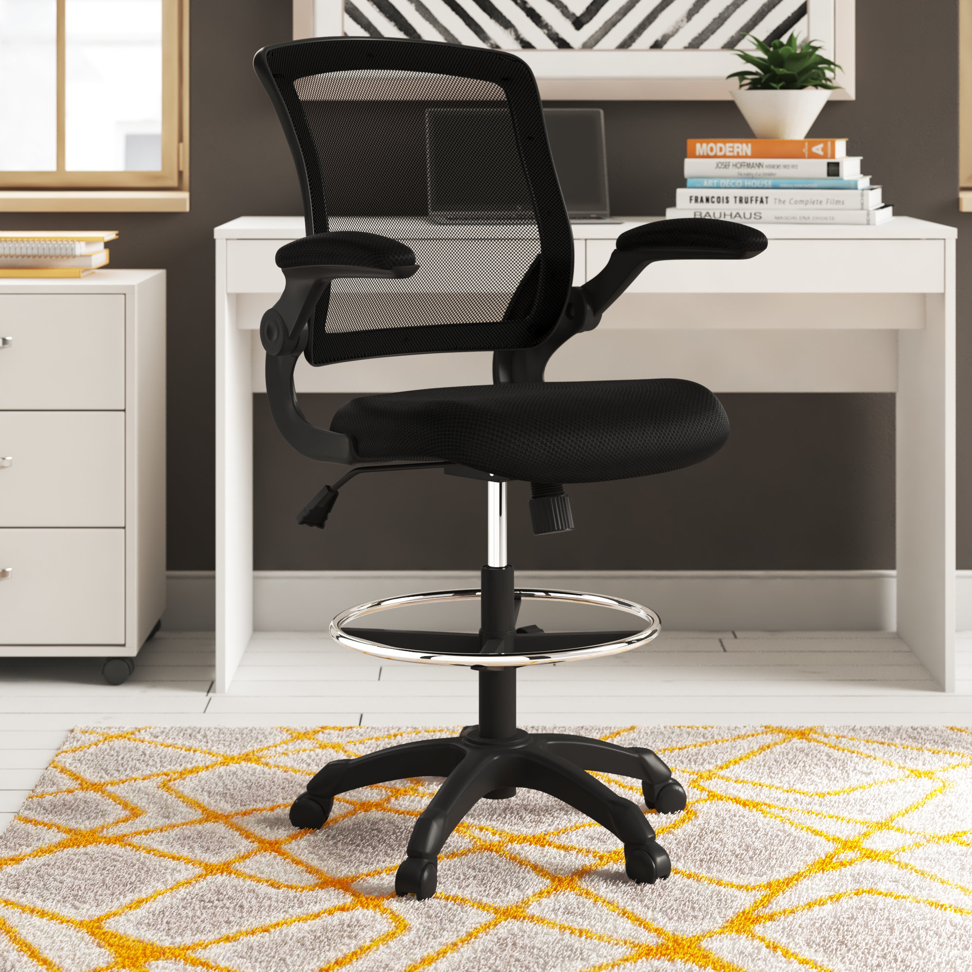 Modway Veer Drafting Chair - Reception Desk Chair - Flip-Up Arm ...
