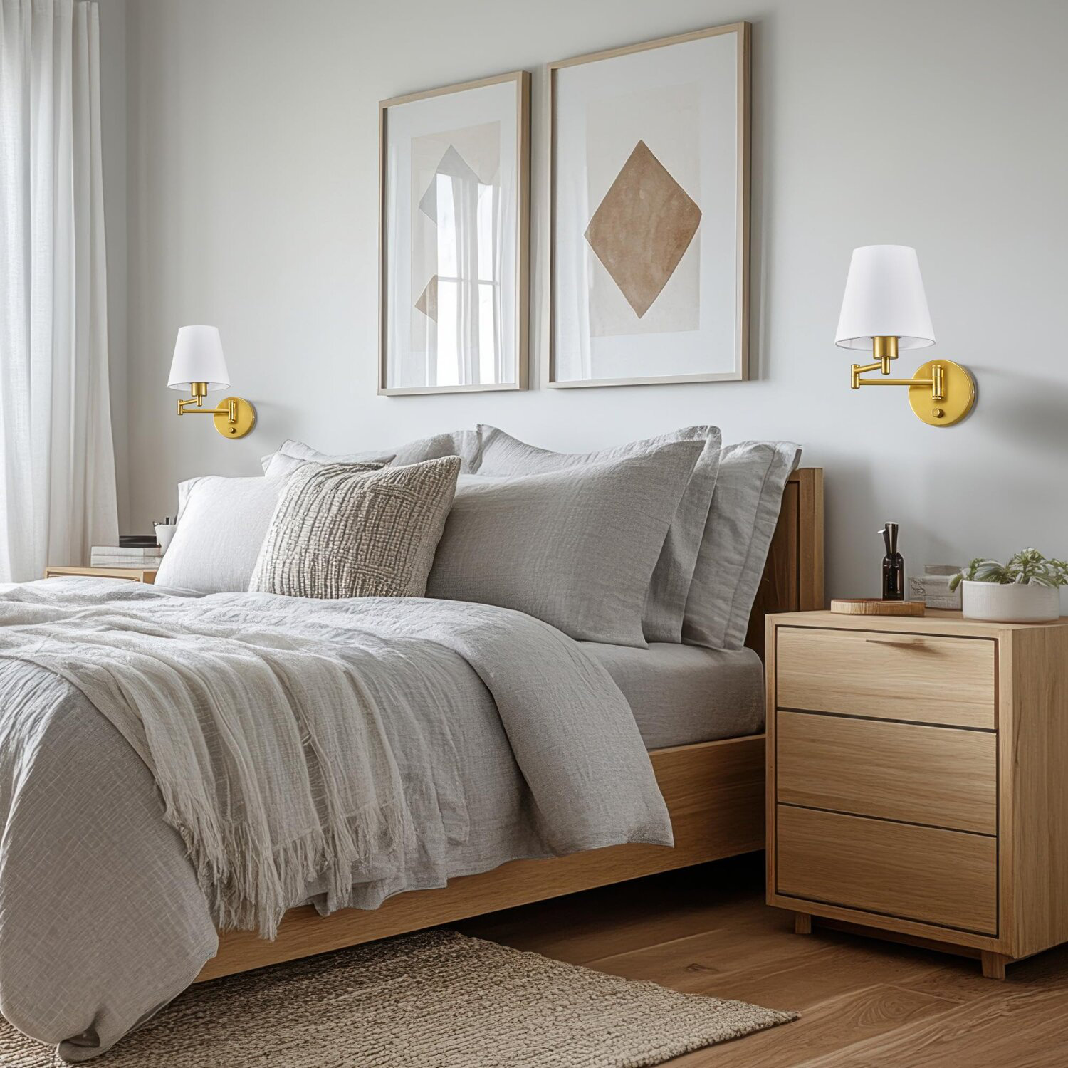 Everly Quinn Wall Sconce Set of 2, Plug in and Hardwired Swing Arm Wall ...