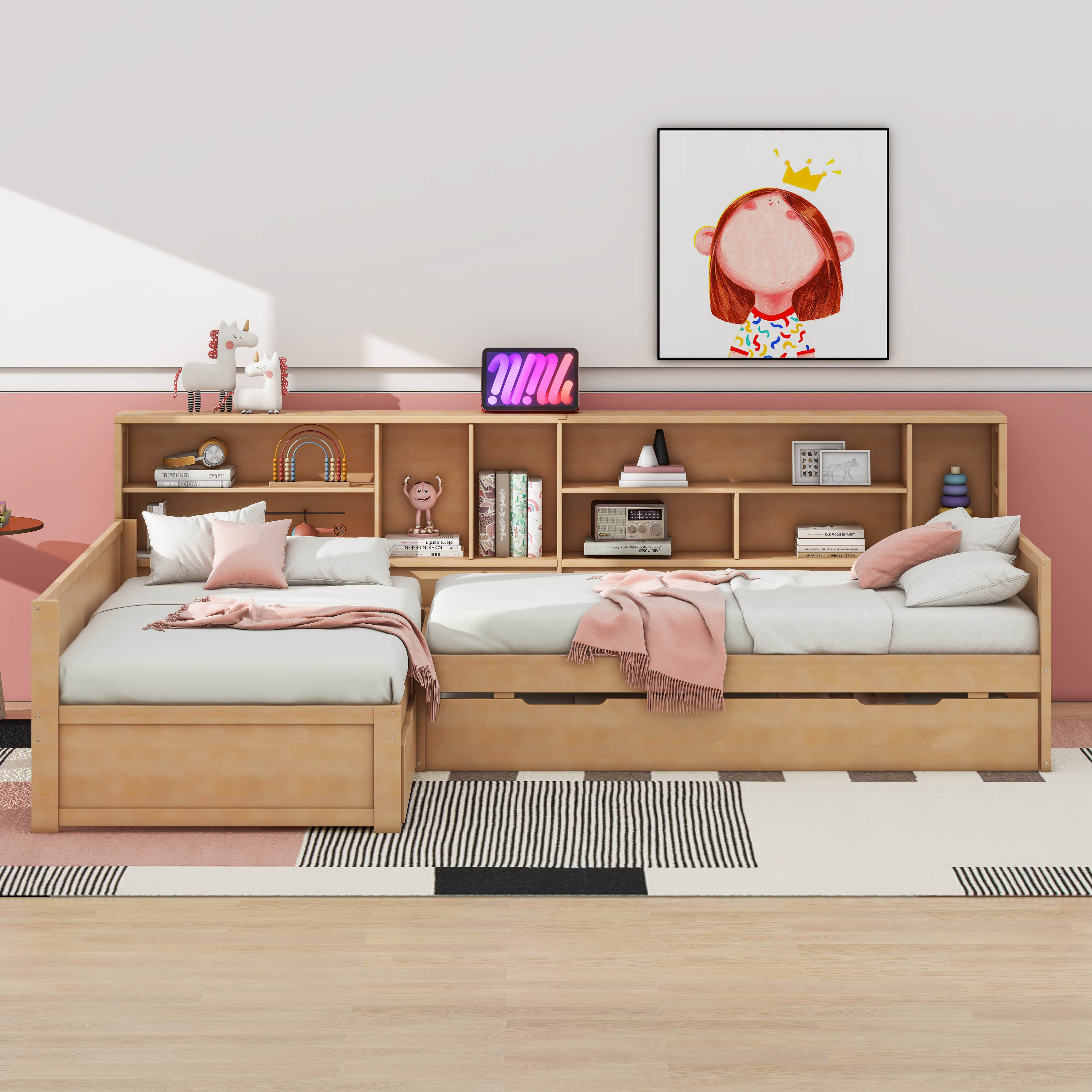 Lark Manor™ Twin Size Corner Bed Frame With Trundle Bed, L Shaped Bed ...