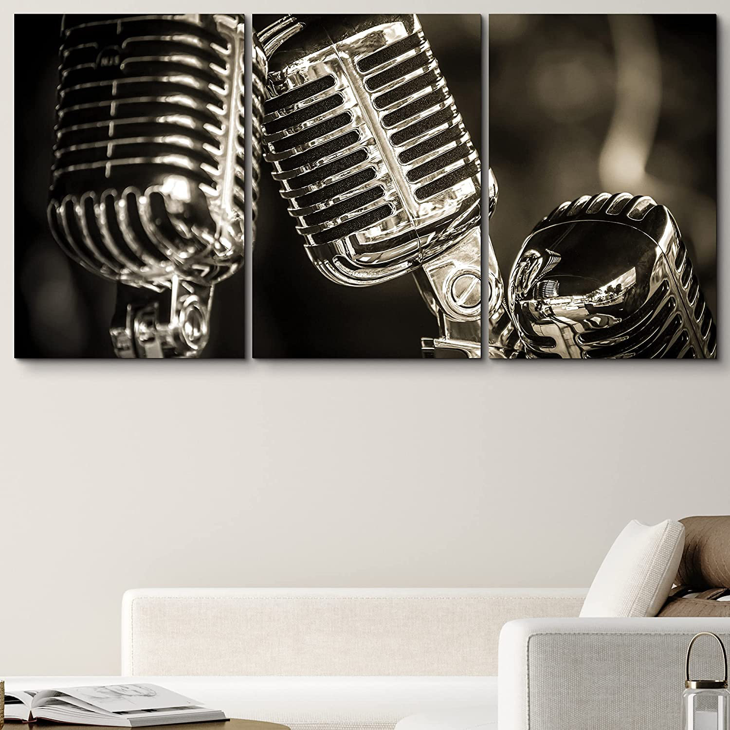 IDEA4WALL Closeup of Chromed Retro Recording Studio Microphones - 3 ...