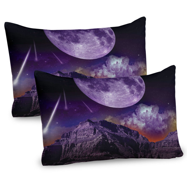 Ambesonne Outer Space Pillow Sham 2 Pack Moon and AsteroidsPurple Black ...