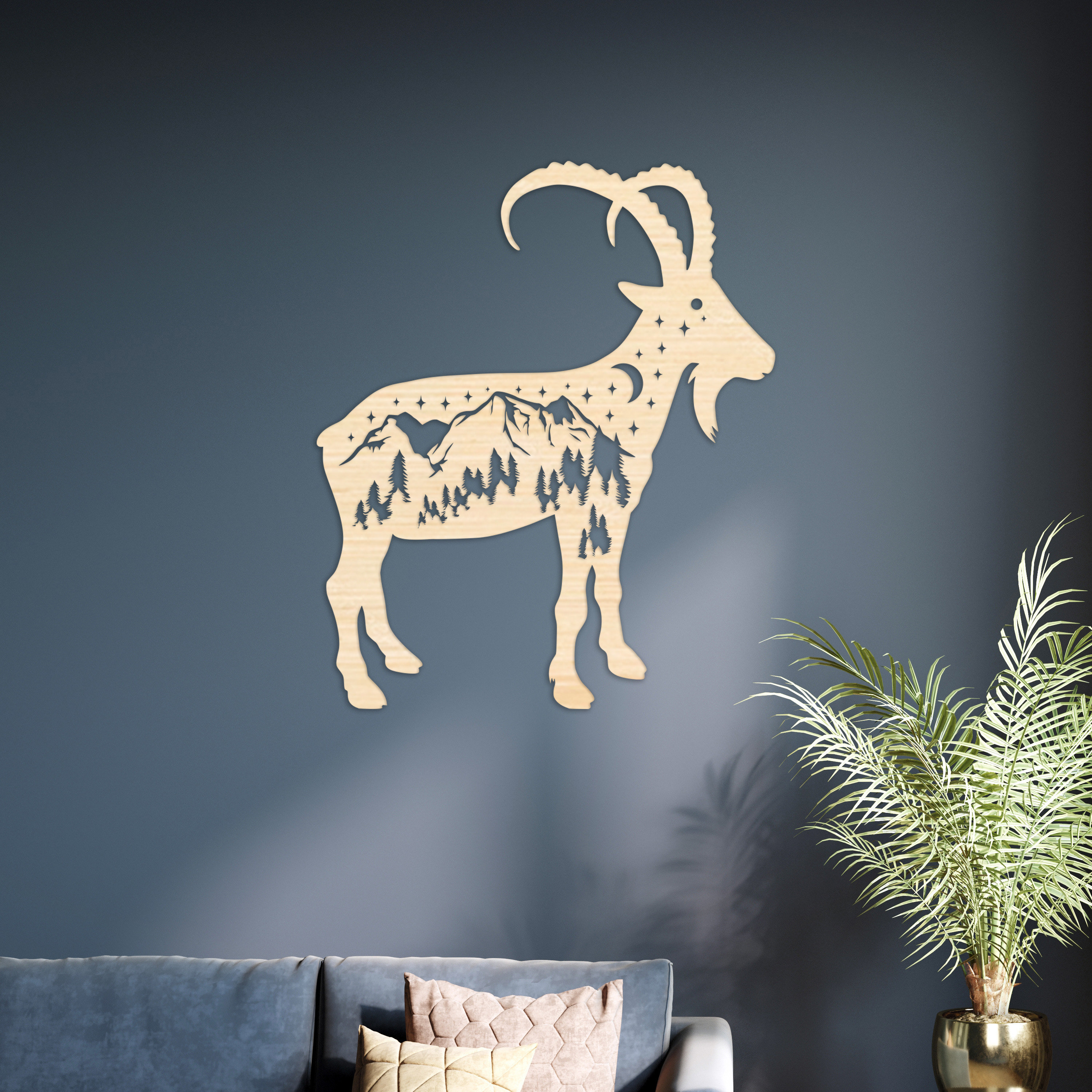 Loon Peak® Goat Wall Art with Moutains, Stars, and Crescent Moon ...